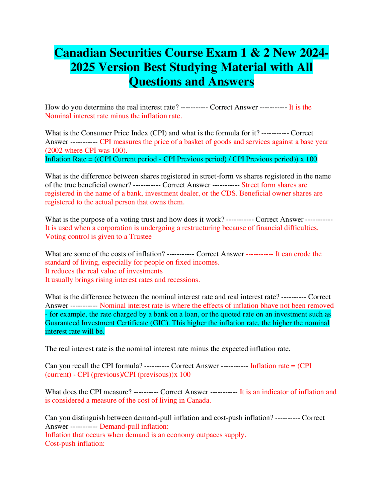 Canadian Securities Course Exam 1 & 2 New 2024- 2025 Version Best ...