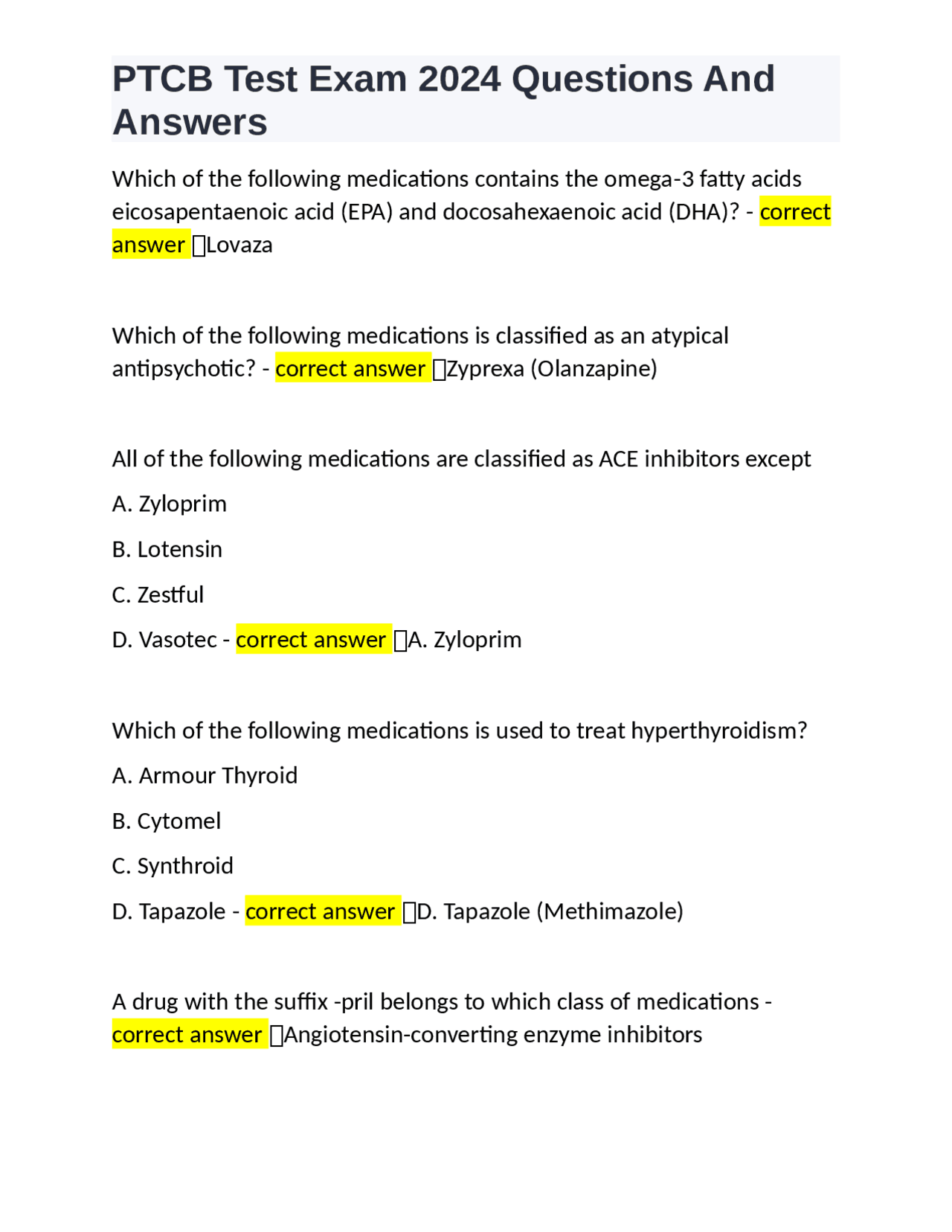 PTCB Test Exam 2024 Questions And Answers | Exams Power Electronics ...