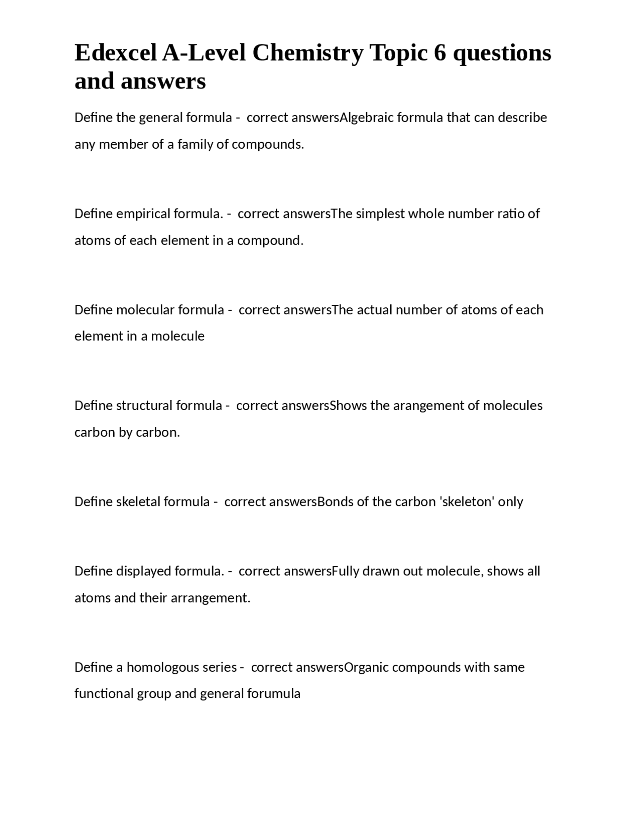 Edexcel A-Level Chemistry Topic 6 questions and answers | Exams Nursing ...