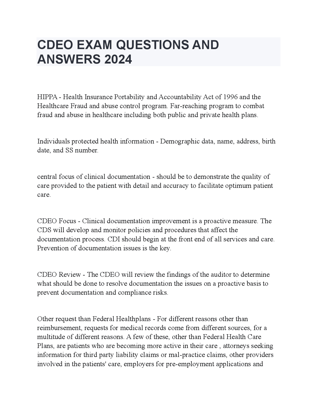 CDEO EXAM QUESTIONS AND ANSWERS 2024 | Exams Nursing | Docsity