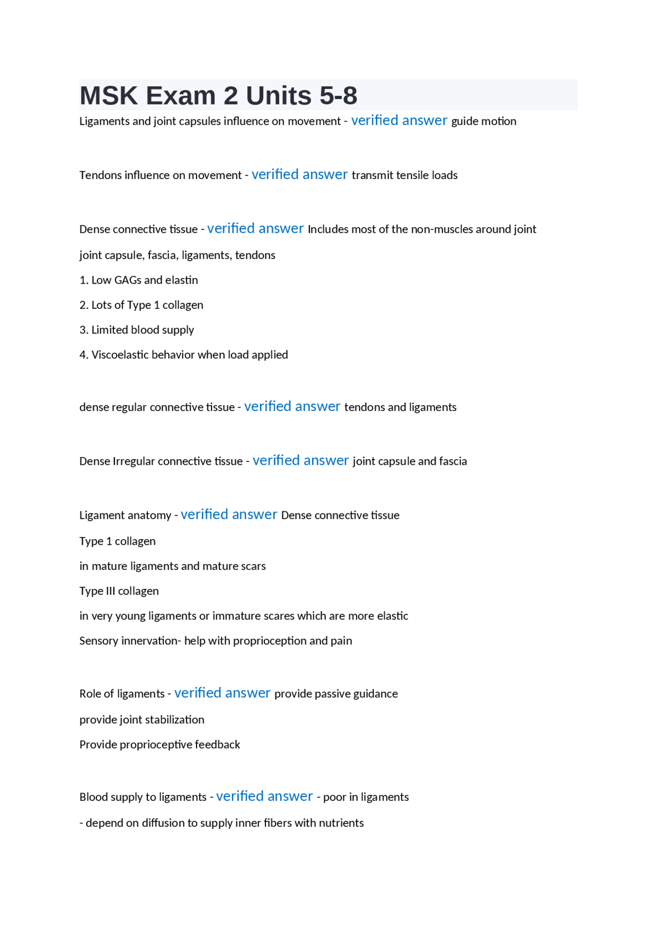 MSK Exam 2 Units 5.. | Exams Nursing | Docsity