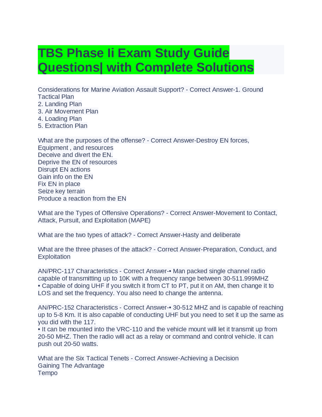 TBS Phase Ii Exam Study Guide Questions| with Complete Solutions 2024 ...