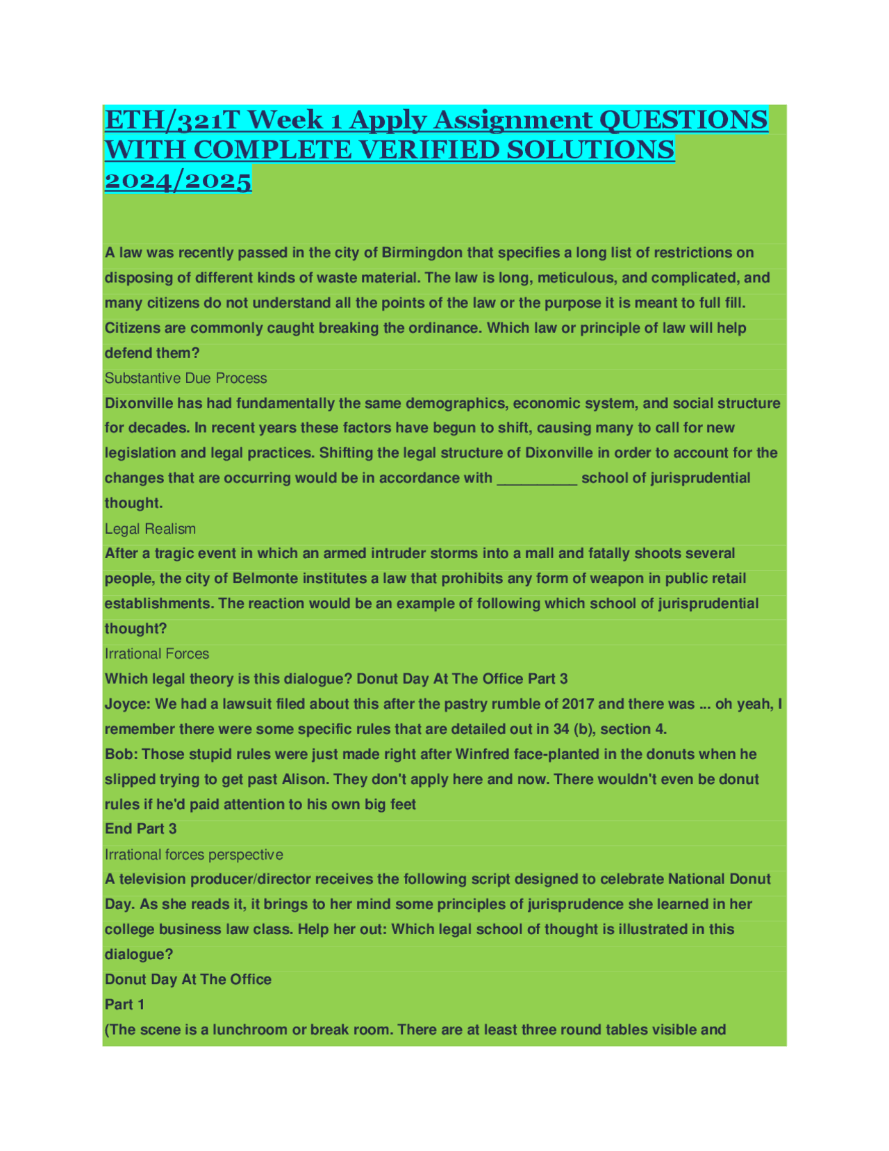 ETH/321T Week 1 Apply Assignment QUESTIONS WITH COMPLETE VERIFIED SOLUTIONS 2024/2025 | Exams ...