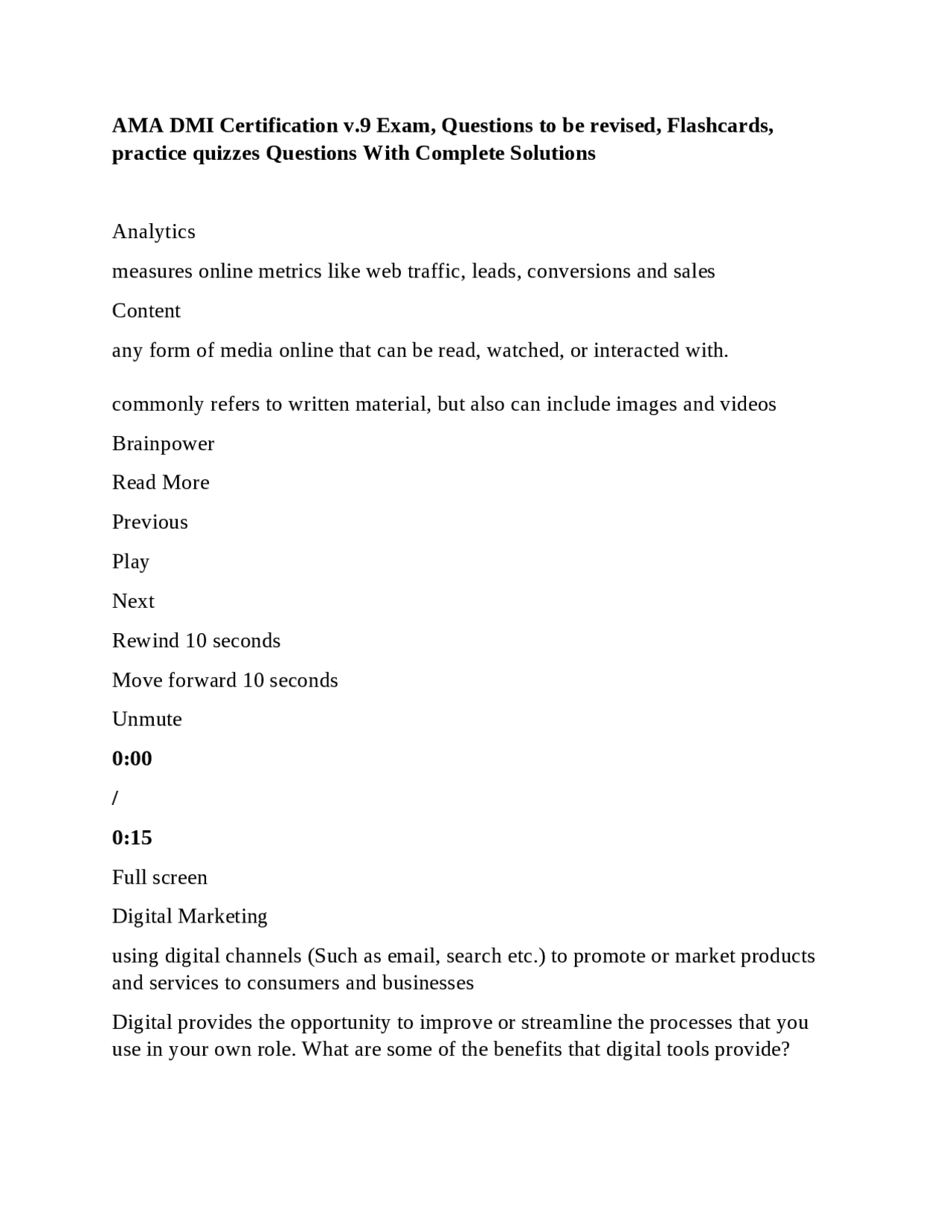 AMA DMI Certification v.9 Exam, Questions to be revised, Flashcards ...