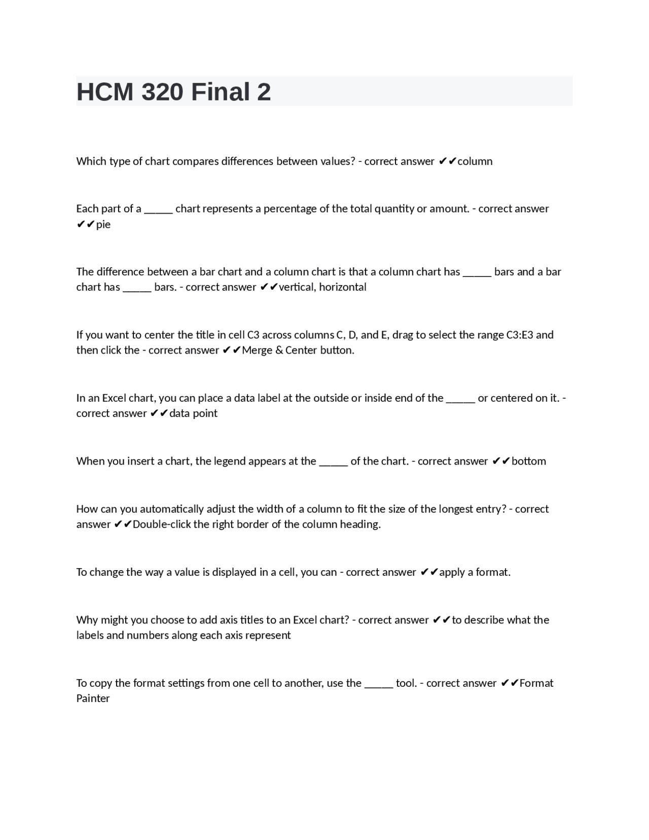 HCM 320 Final 2 with complete solutions graded A+ | Exams Nursing | Docsity