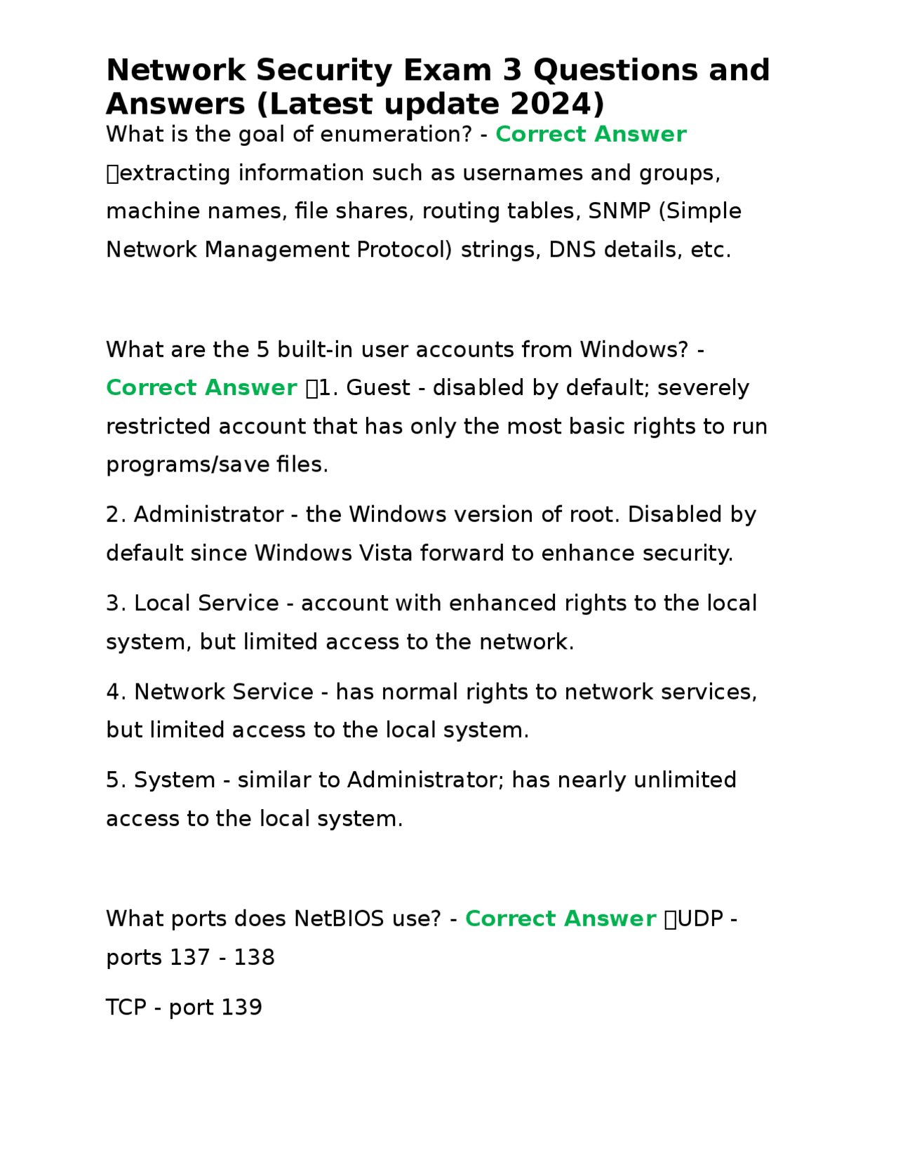 Network Security Exam 3 Questions and Answers (Latest update 2024 ...