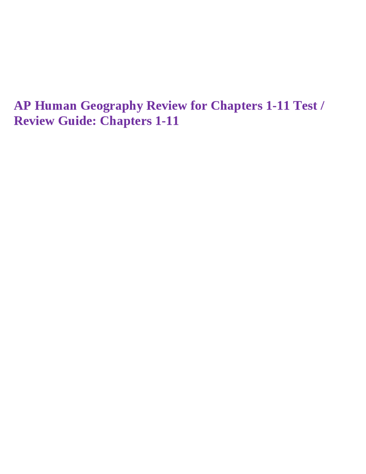AP Human Geography Review for Chapters 1-11 Test / Review Guide ...