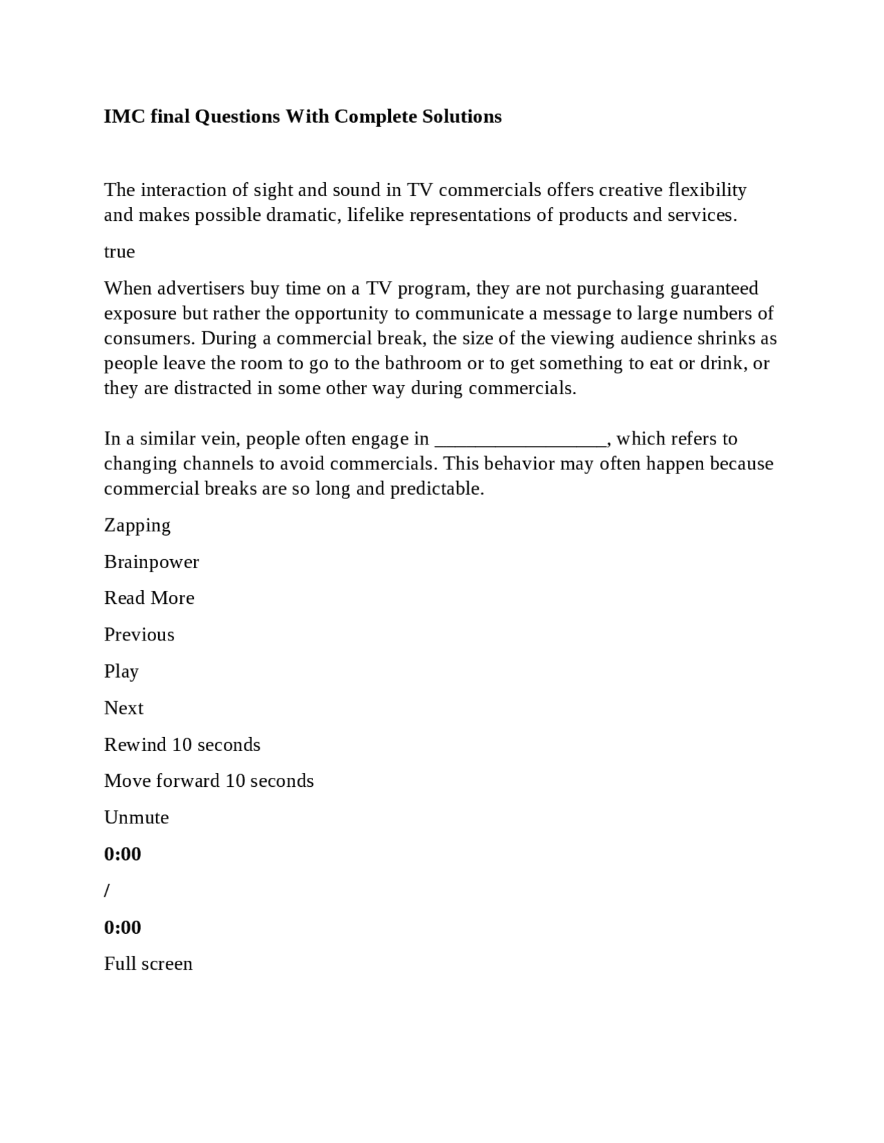 IMC final Questions With Complete Solutions | Exams Marketing | Docsity