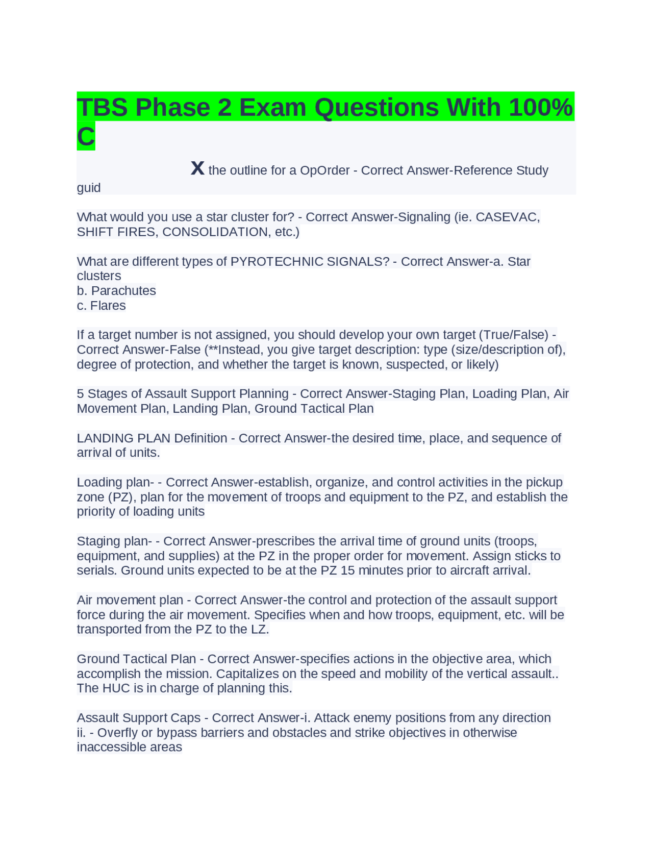 TBS Phase 2 Exam Questions With 100% C0rrect answers 2024 | Exams ...