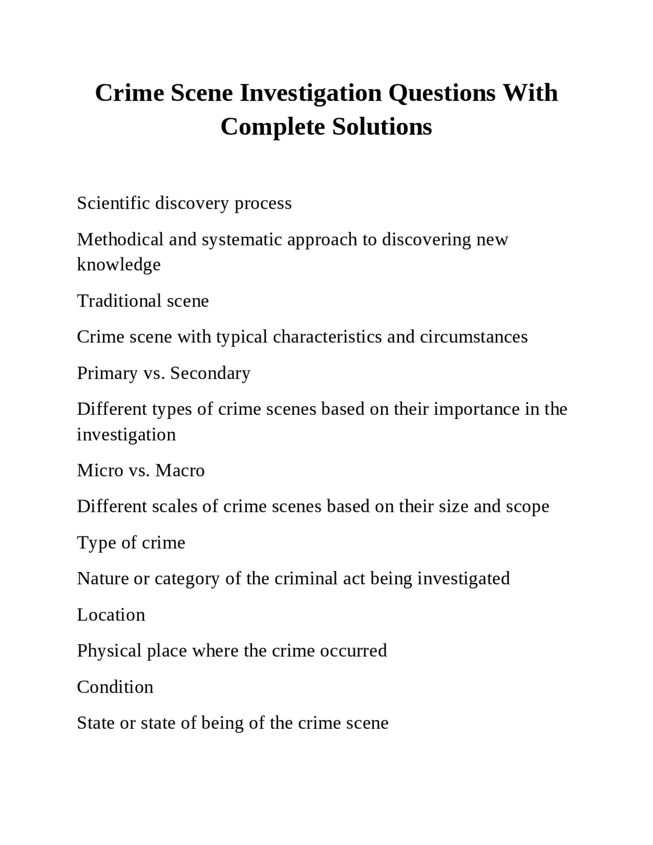 Crime Scene Investigation Questions With Complete Solutions | Exams ...