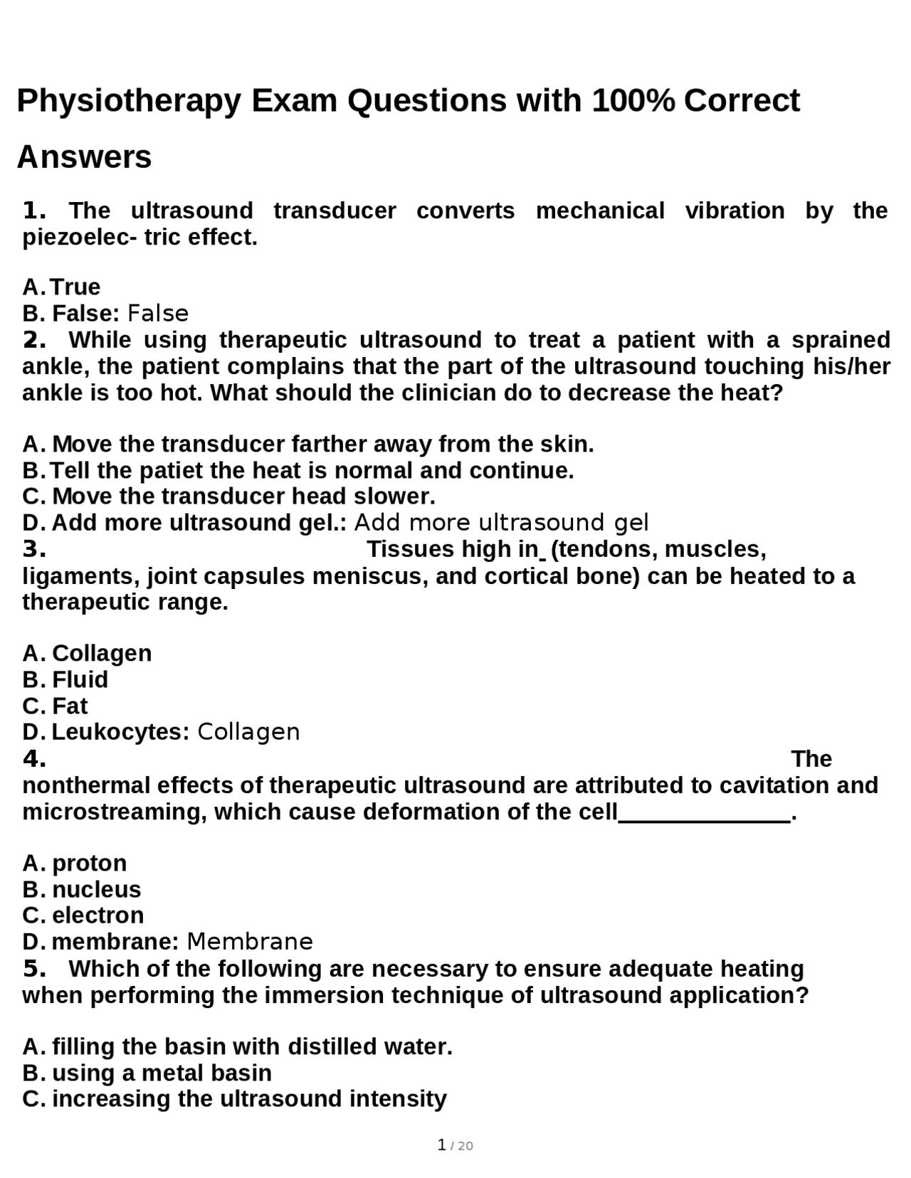 Physiotherapy Exam Questions with 100% Correct Answers | Exams ...