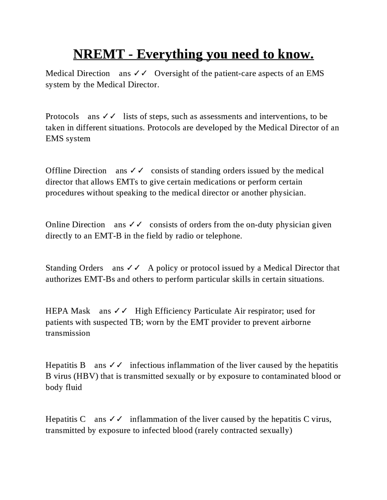 NREMT - Everything you need to know. | Exams Nursing | Docsity