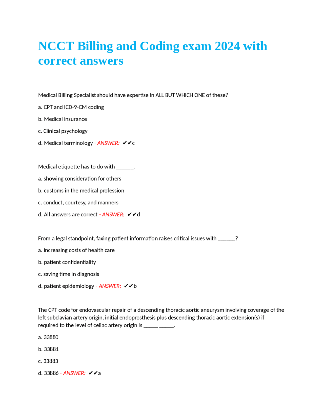 NCCT Billing and Coding exam 2024 with correct answers | Exams ...