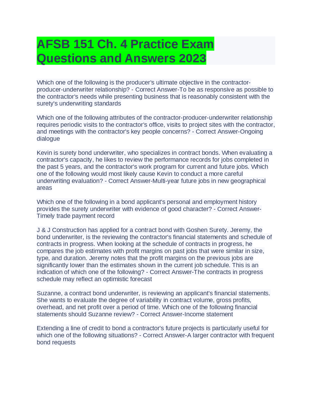 AFSB 151 Ch. 4 Practice Exam Questions and Answers 2023 | Exams ...