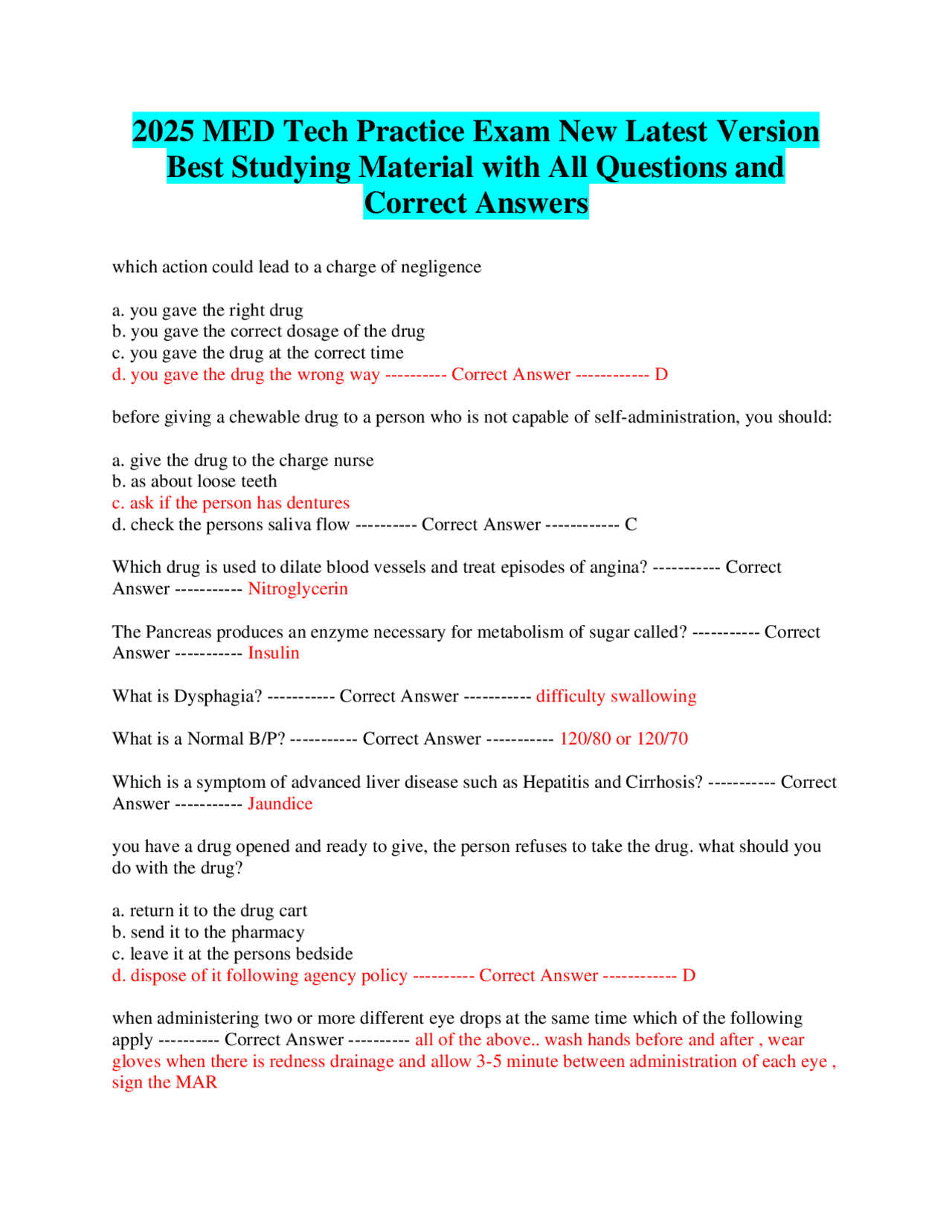 2025 MED Tech Practice Exam New Latest Version Best Studying Material ...