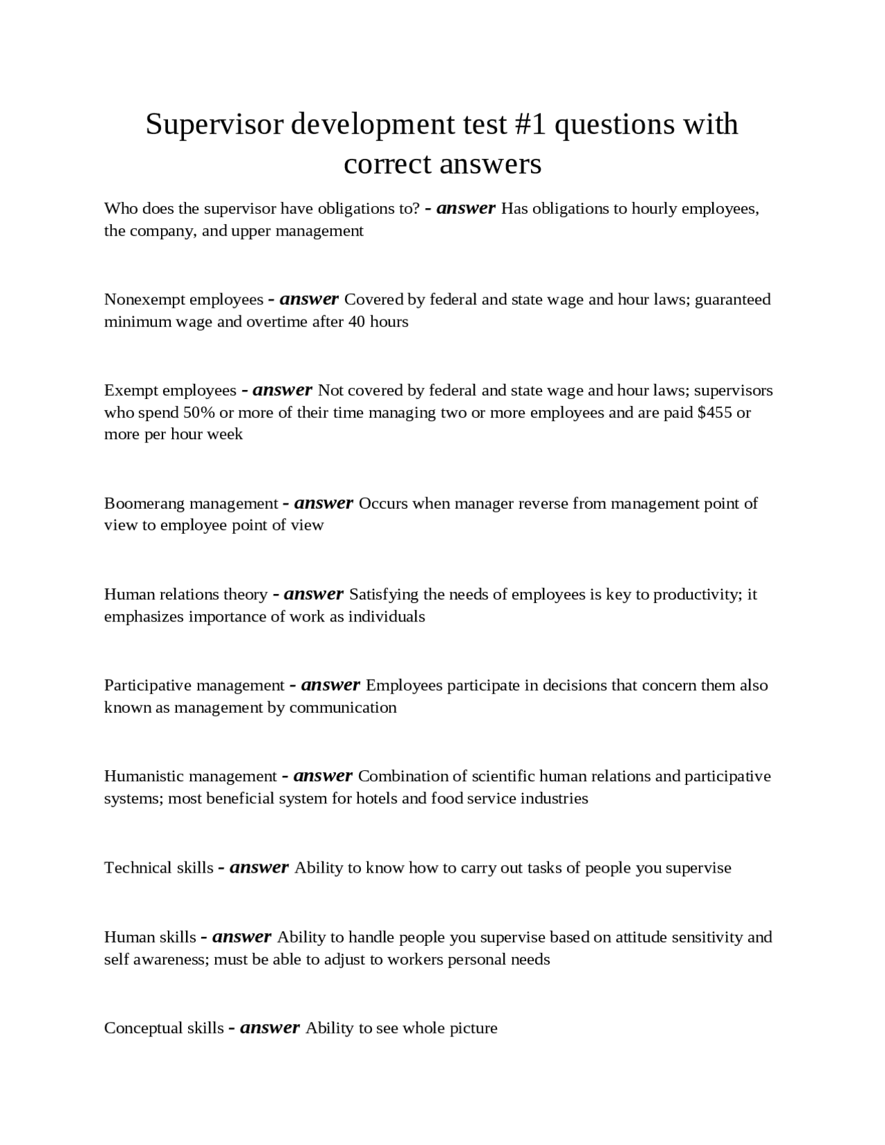 Supervisor development test #1 questions with correct answers | Exams ...