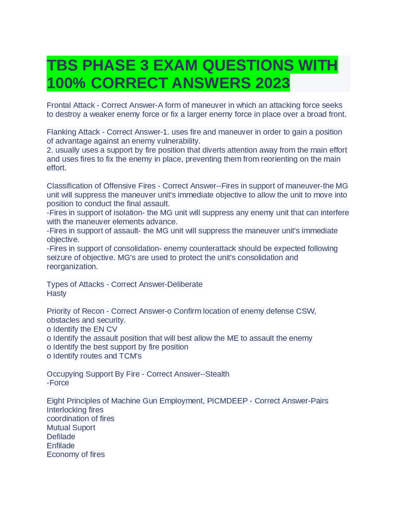 TBS PHASE 3 EXAM QUESTIONS WITH 100% CORRECT ANSWERS 2023 | Exams ...