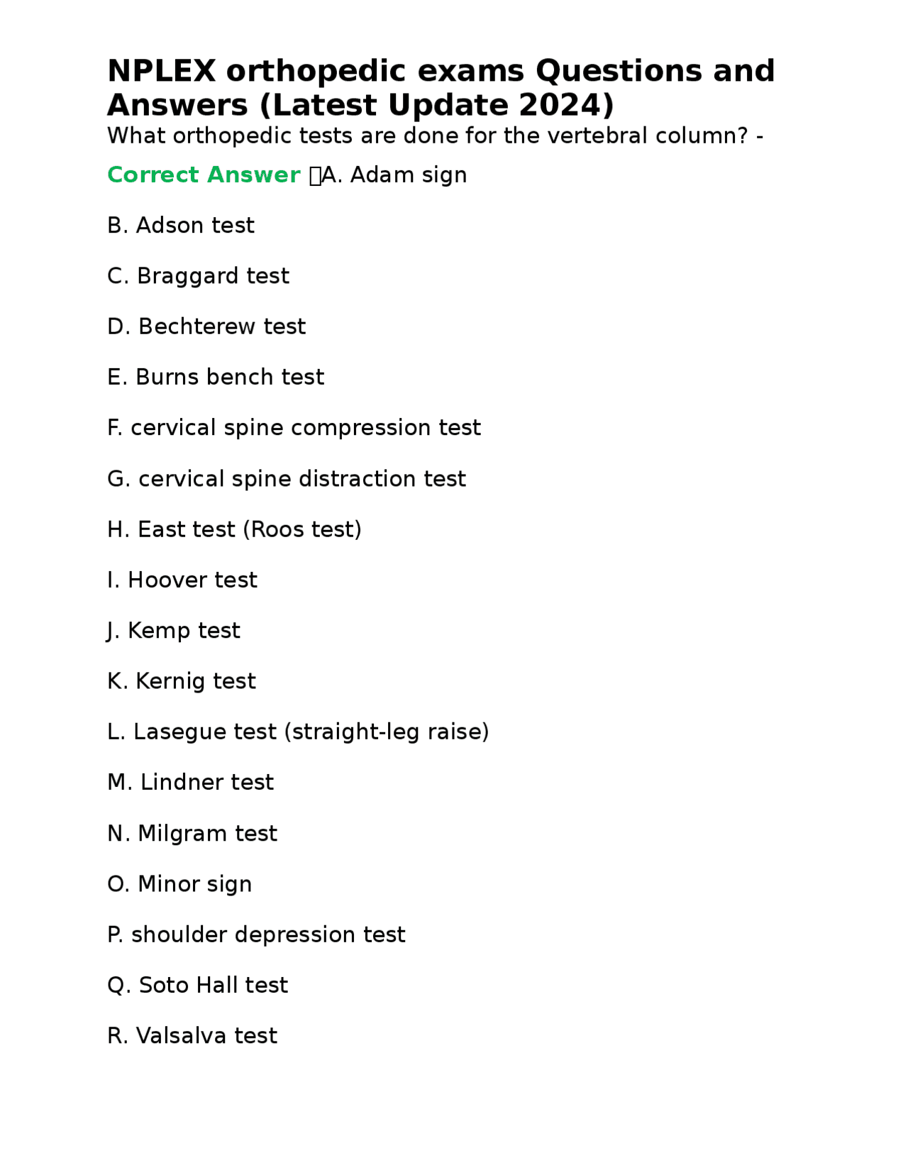 NPLEX orthopedic exams Questions and Answers (Latest Update 2024 ...