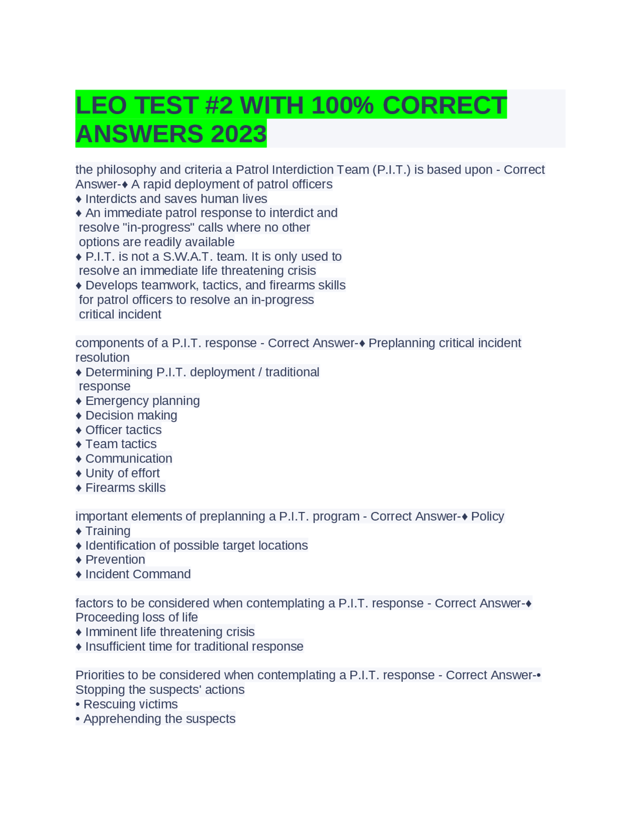 LEO TEST #2 WITH 100% CORRECT ANSWERS 2023 | Exams Advanced Education ...