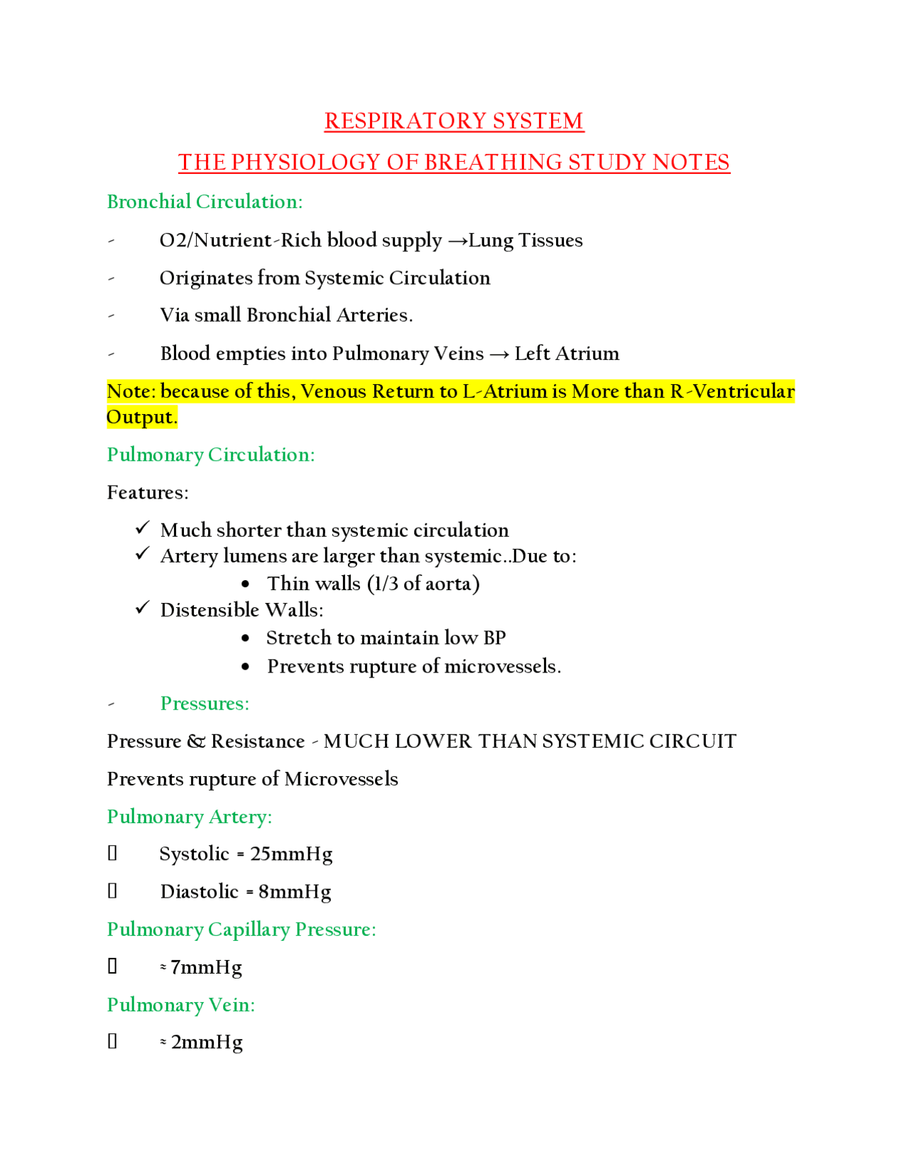 RESPIRATORY SYSTEM THE PHYSIOLOGY OF BREATHING STUDY NOTES | Study ...