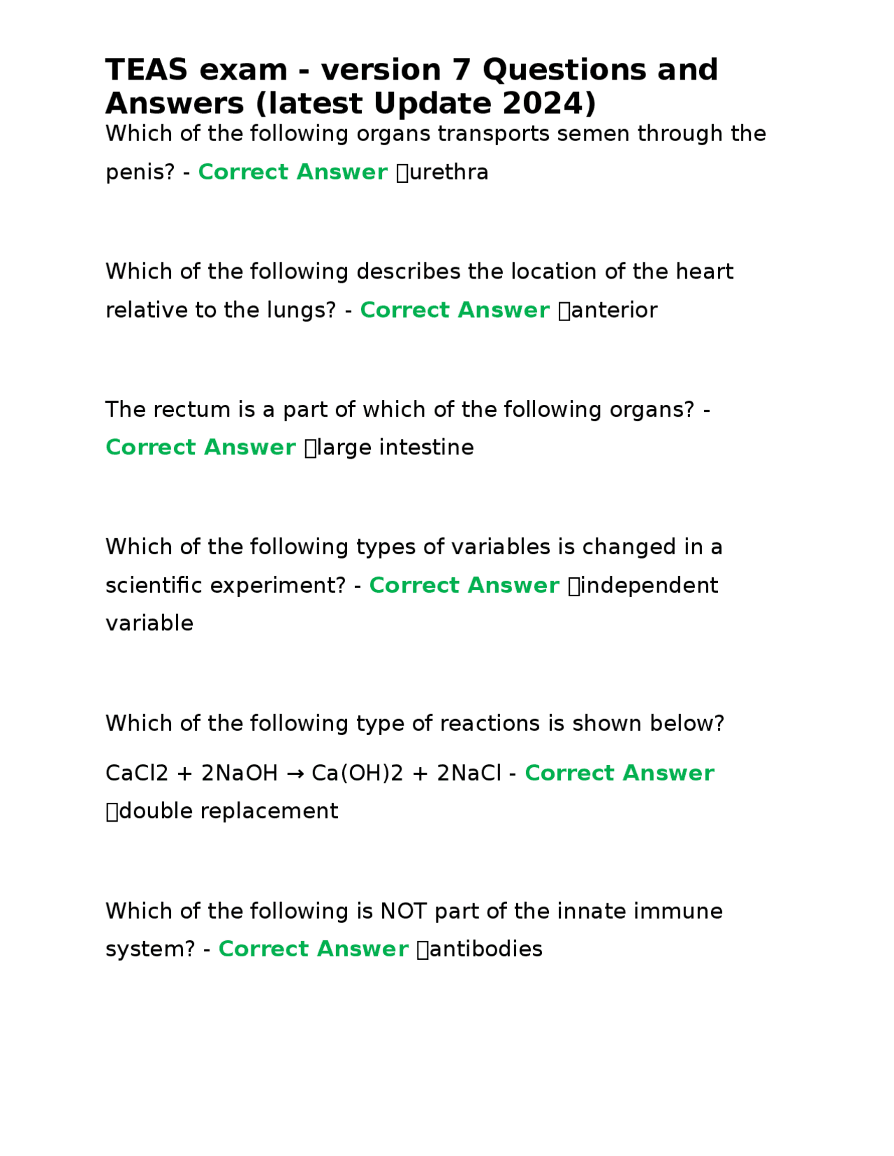 TEAS exam - version 7 Questions and Answers (latest Update 2024 ...