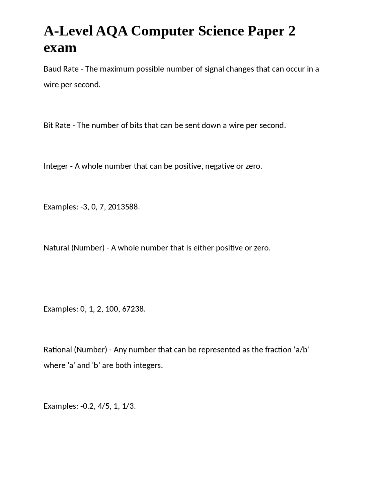 A-Level AQA Computer Science Paper 2 exam | Exercises Nursing | Docsity