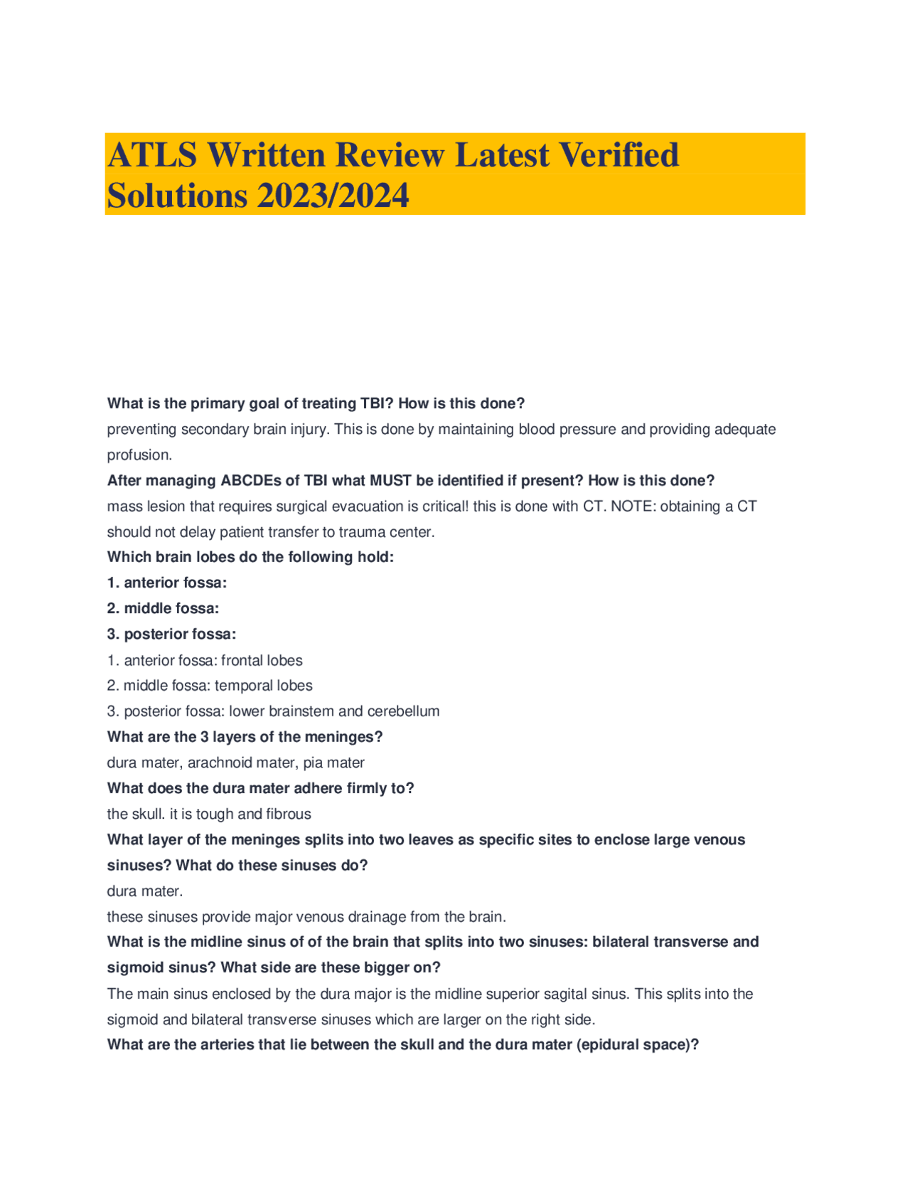 ATLS Written Review Latest Verified Solutions 2023/2024 | Exams Nursing ...