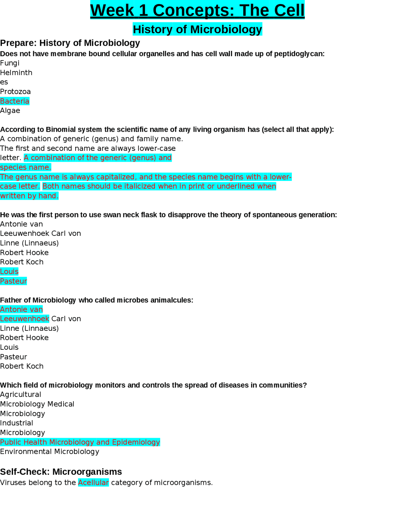 BIOS 242 Week 1 Assignment; Concepts; The Cell | Papers Biology | Docsity