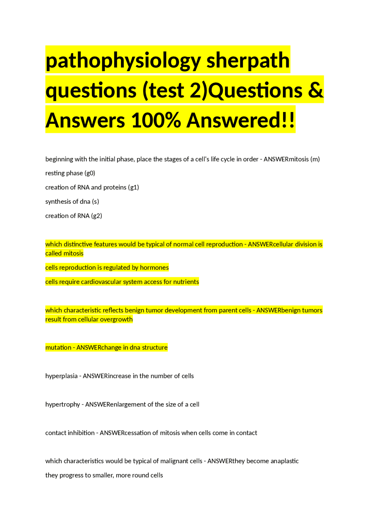 pathophysiology sherpath questions (test 2)Questions & Answers 100% ... pathophysiology sherpath questions (test 2)Questions & Answers 100% ...