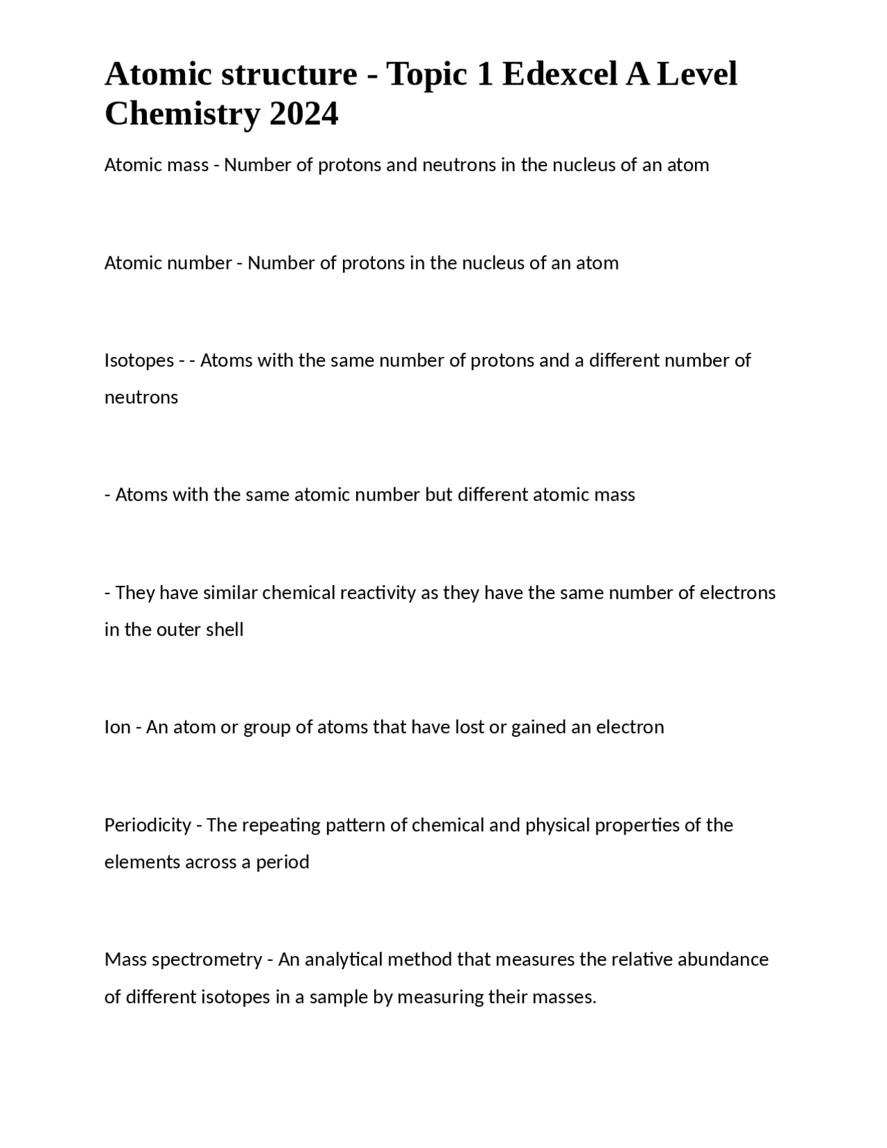 Atomic structure - Topic 1 Edexcel A Level Chemistry 2024 | Exams ...
