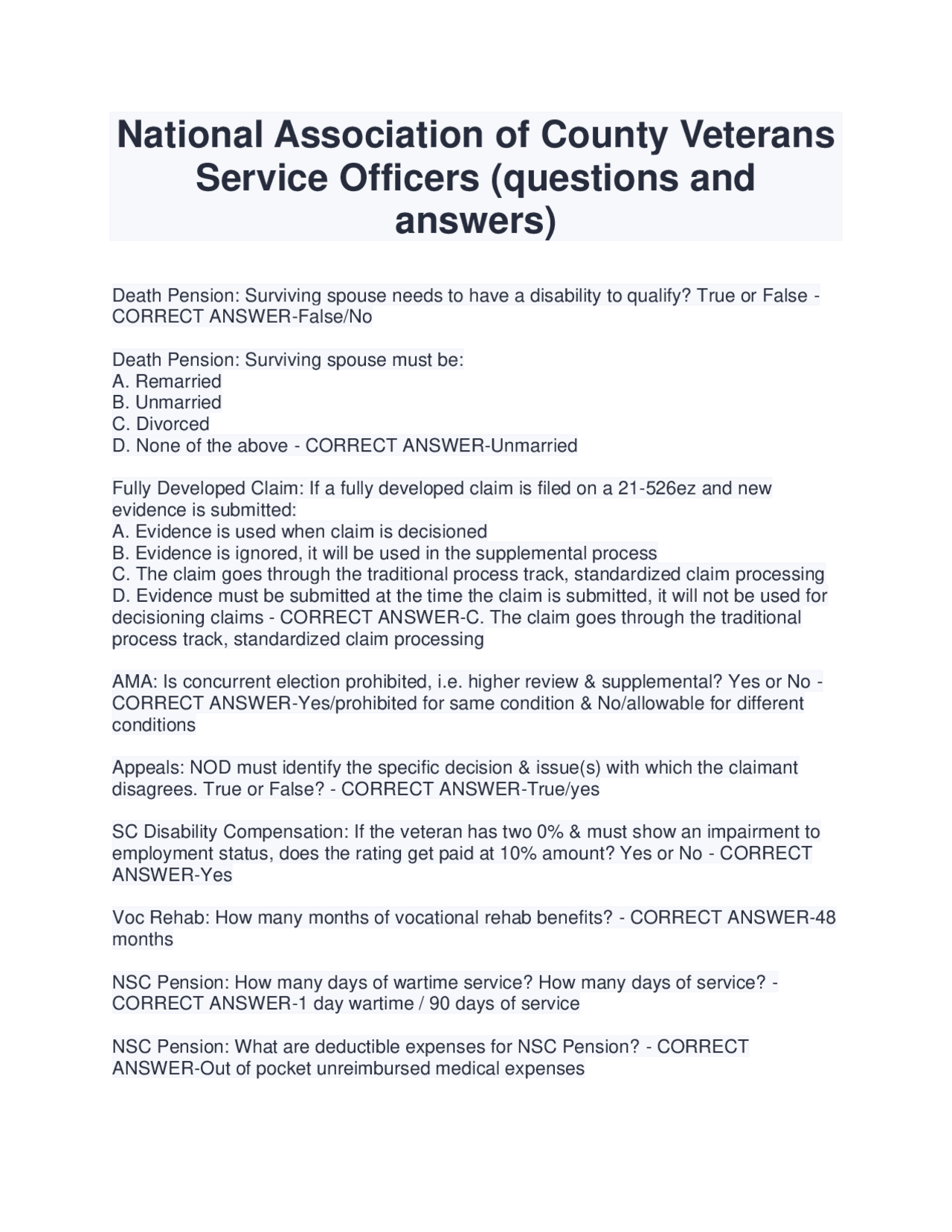 National Association of County Veterans Service Officers (questions and ...
