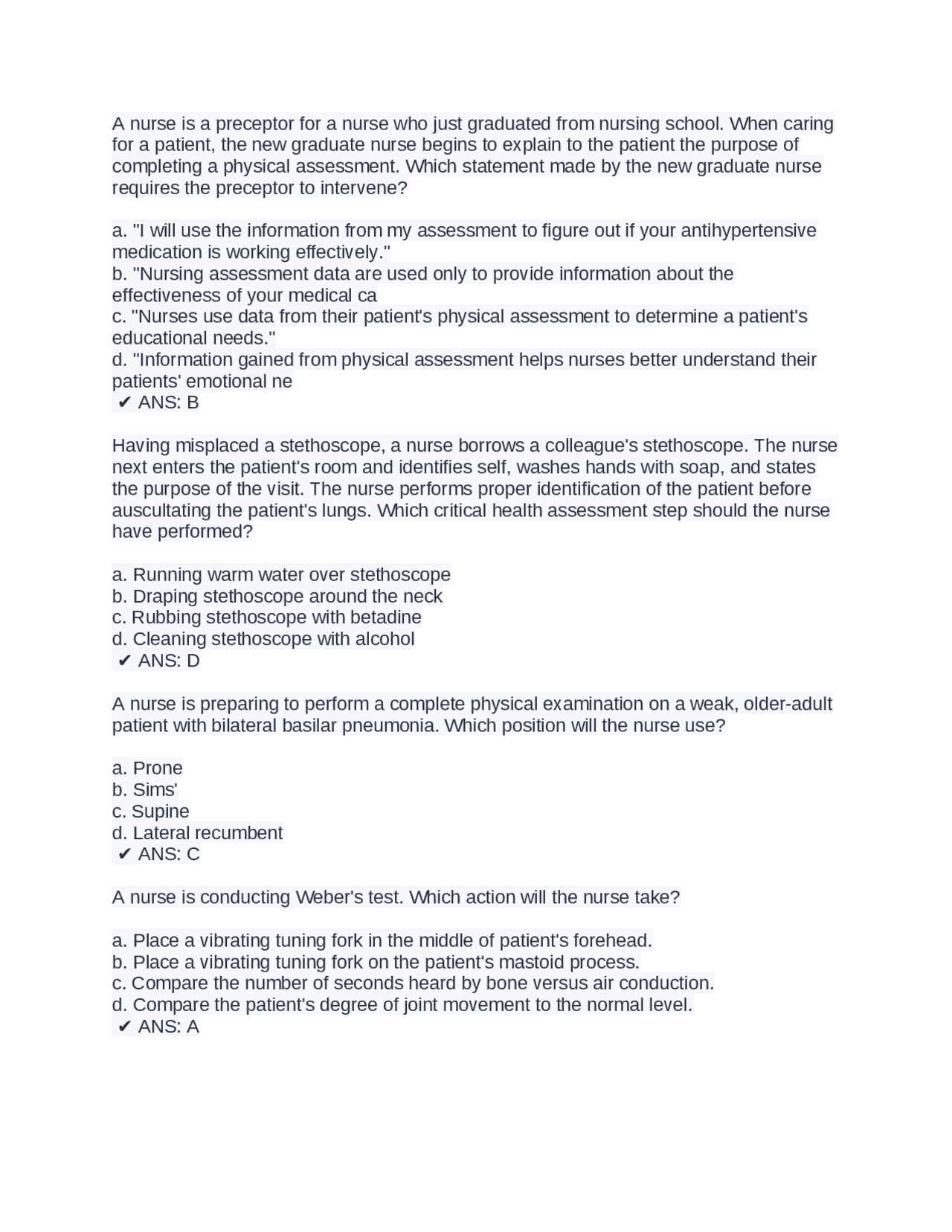 Chapter 30 - Health Assessment & Physical Examination Questions with ...