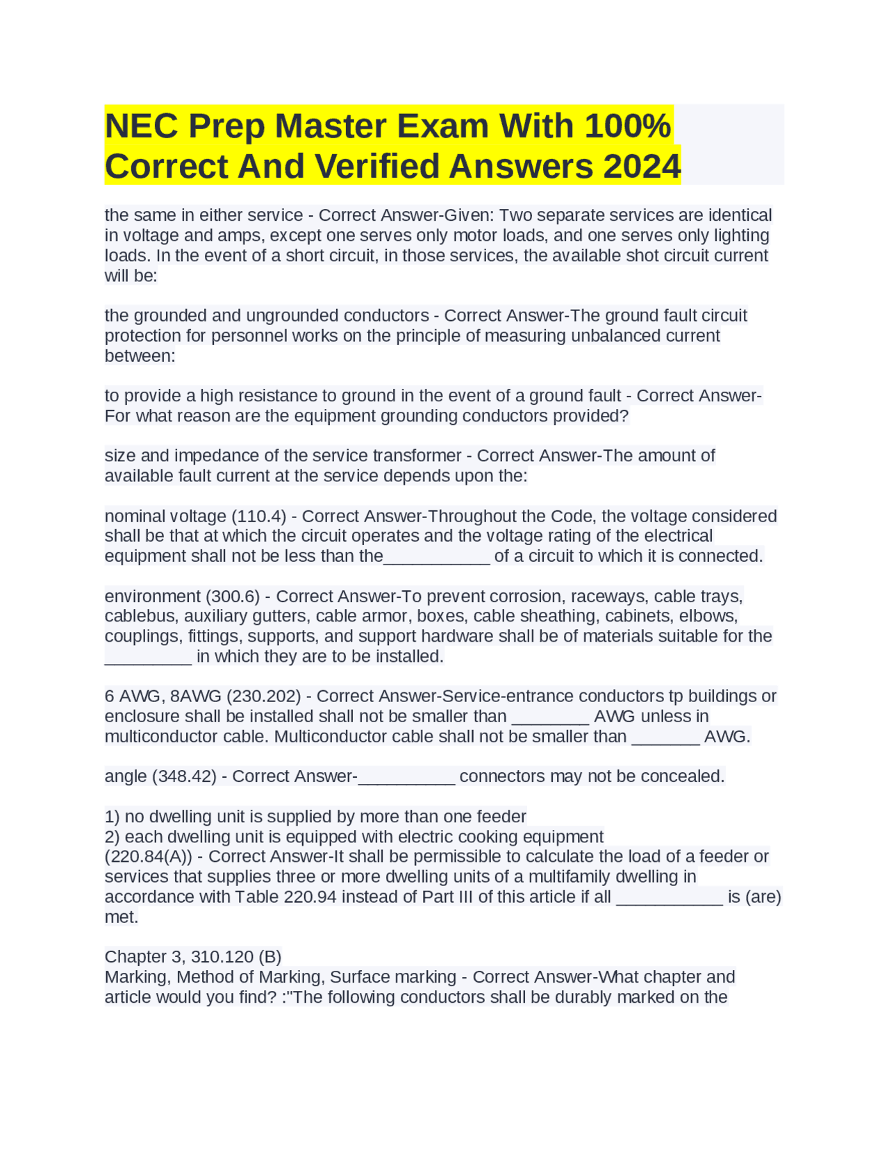 NEC Prep Master Exam With 100% Correct And Verified Answers 2024 ...