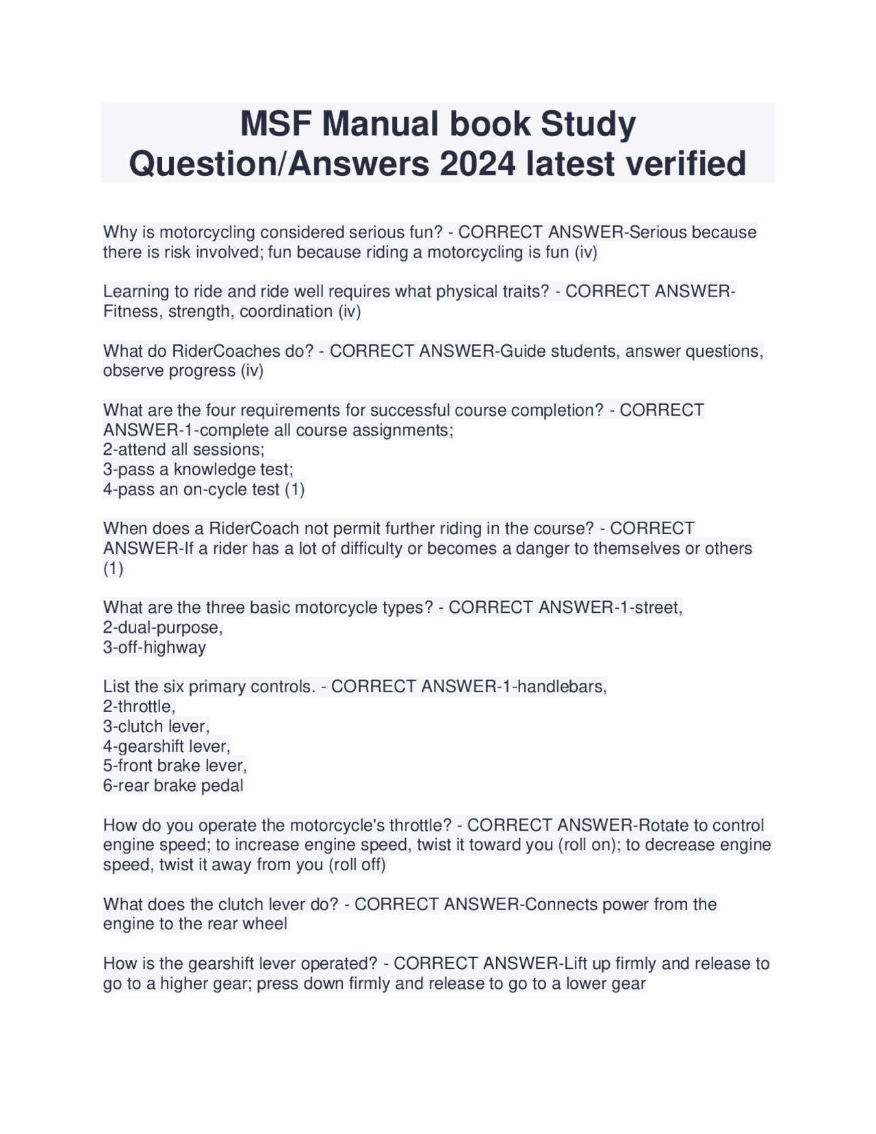 MSF Manual book Study Question/Answers 2024 latest verified | Exams ...