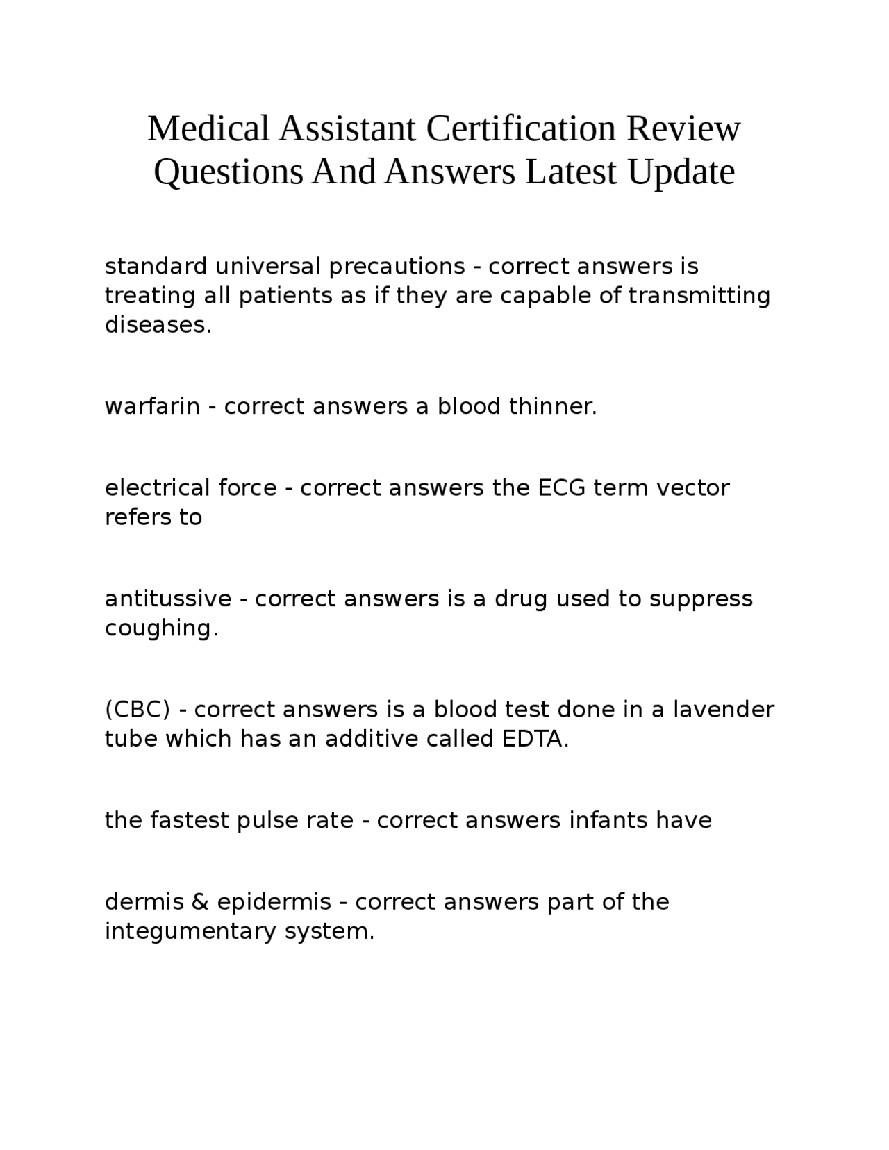 Medical Assistant Certification Review Questions And Answers Latest ...