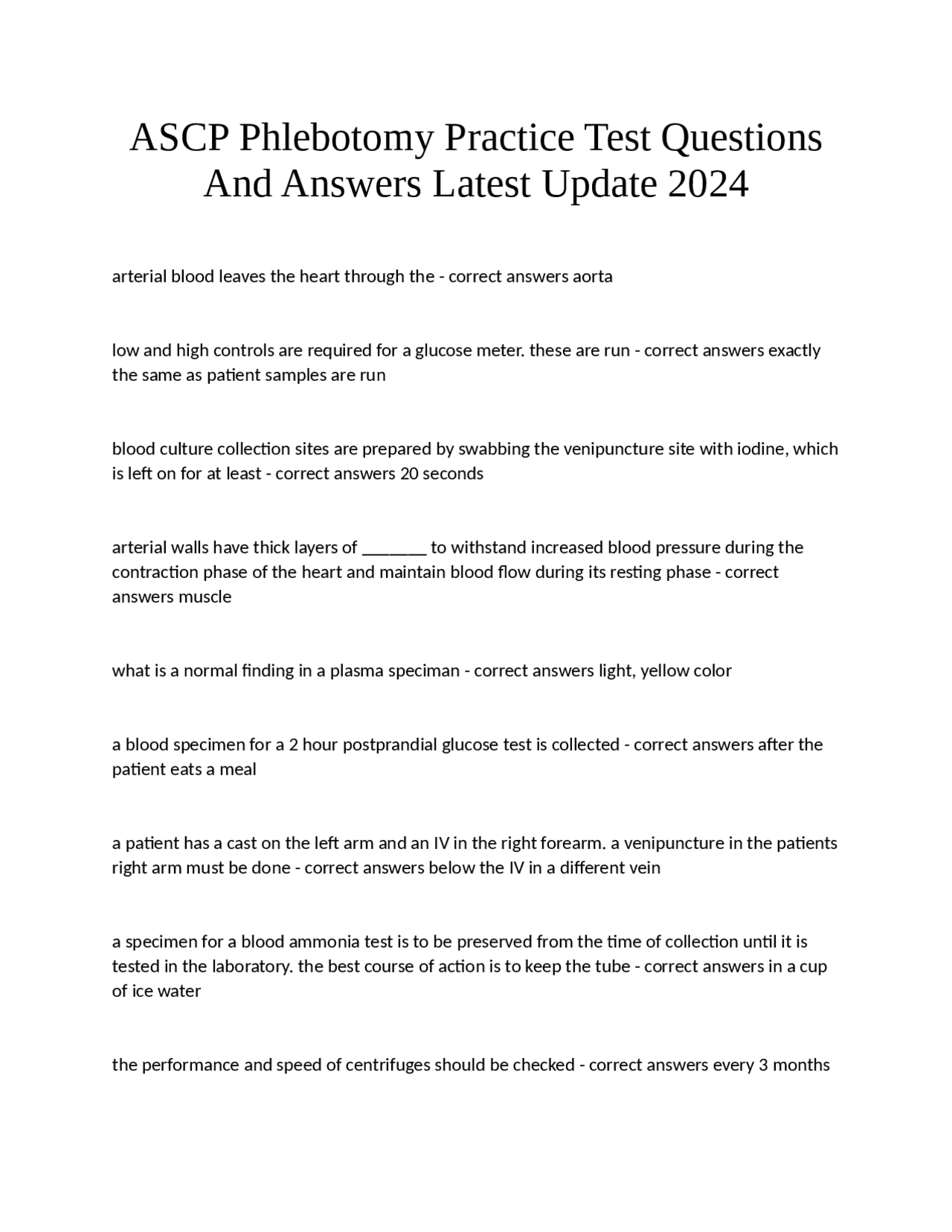 ASCP Phlebotomy Practice Test Questions And Answers Latest Update 2024 ...