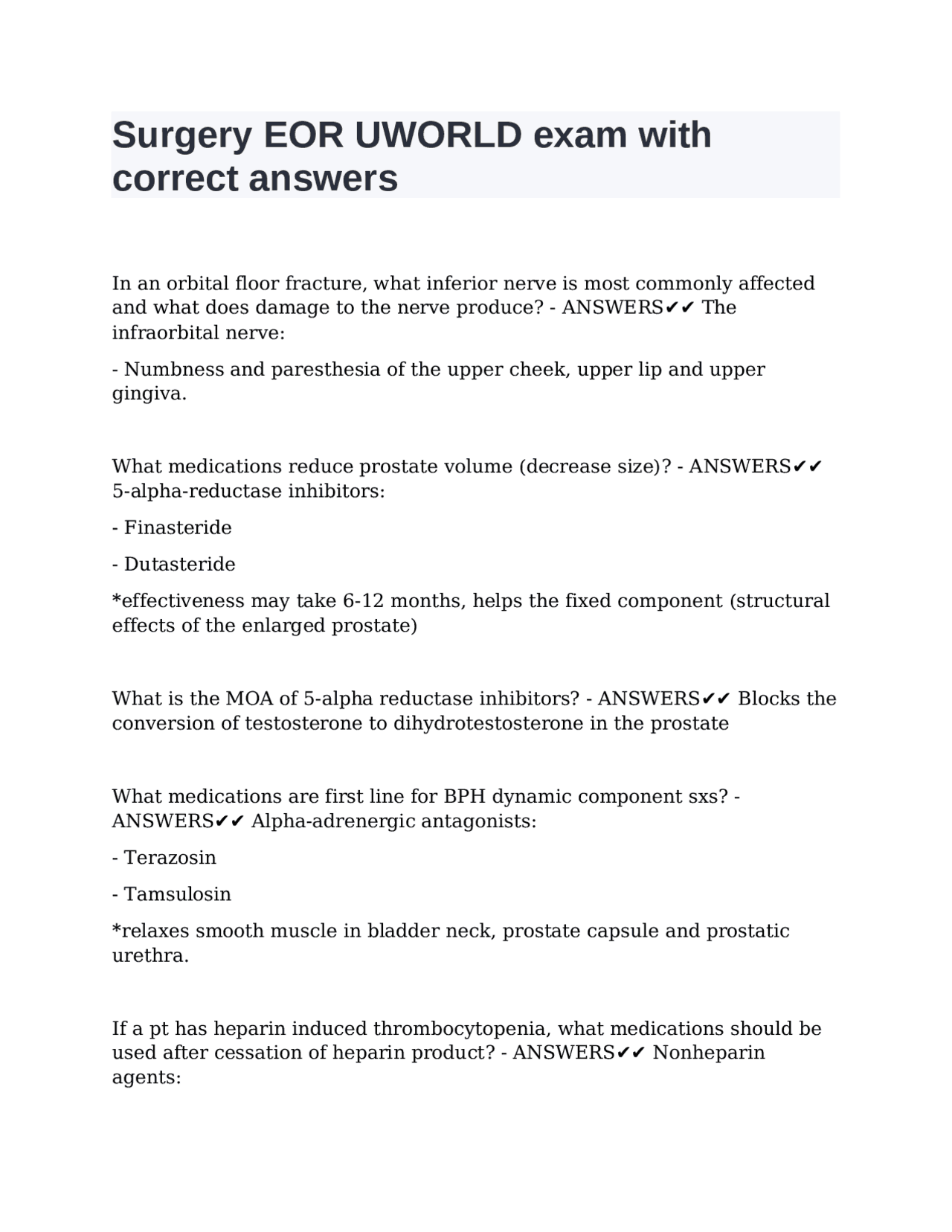 Surgery EOR UWORLD exam with correct answers. | Exams General Surgery ...