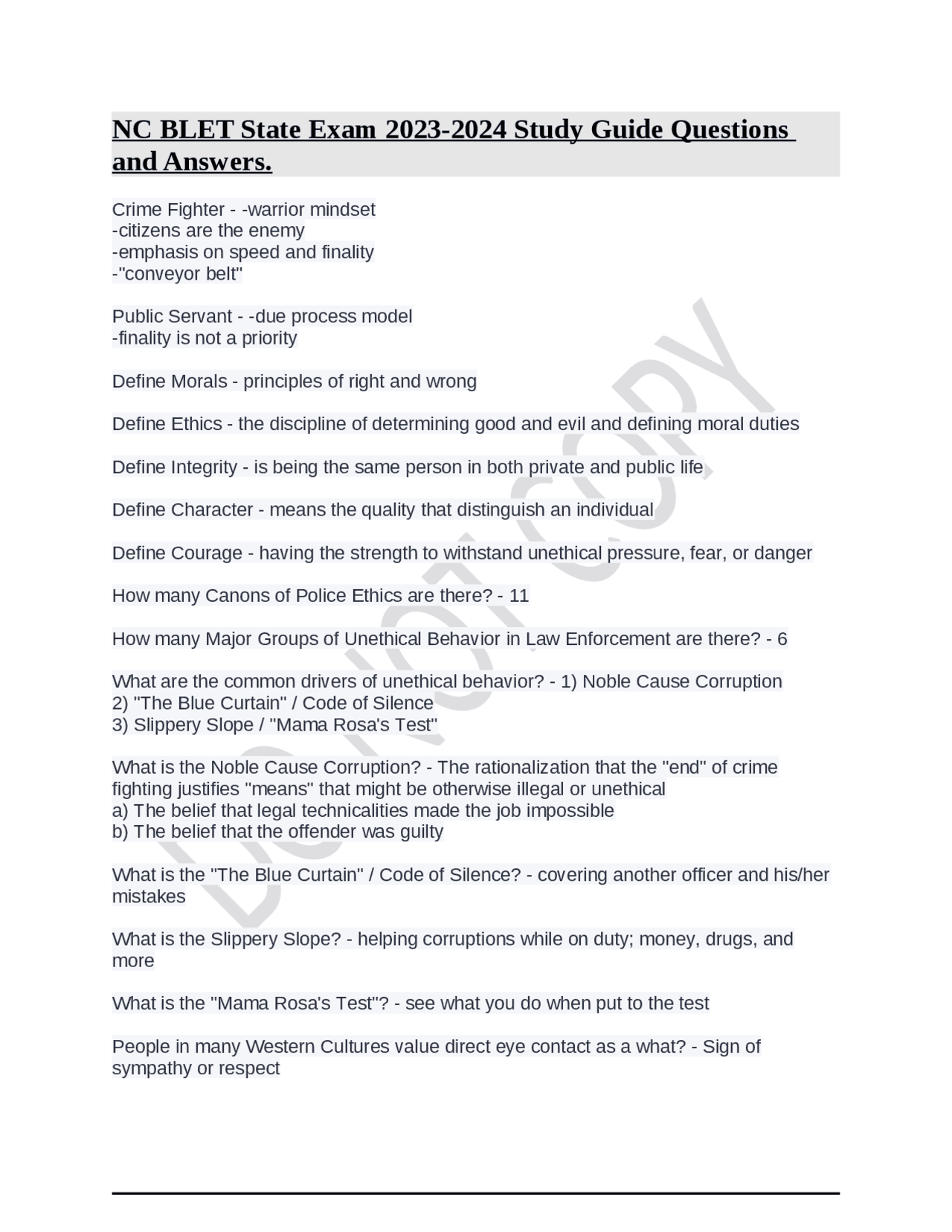 NC BLET State Exam 2023-2024 Study Guide Questions and Answers. | Exams ...