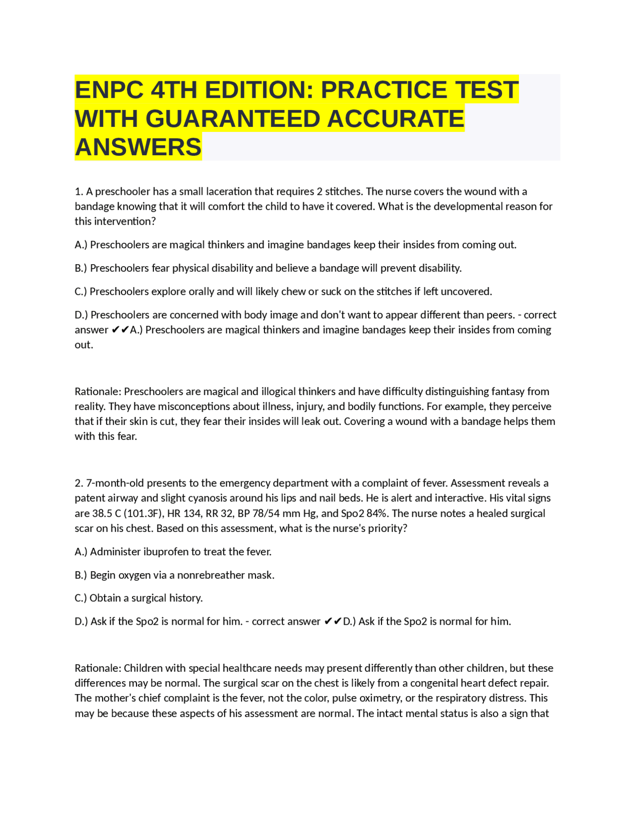 ENPC 4TH EDITION: PRACTICE TEST WITH GUARANTEED ACCURATE ANSWERS ...