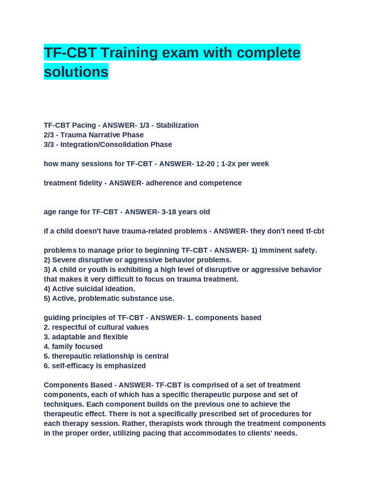 TF-CBT Training exam with complete solutions. | Exams Training and ...