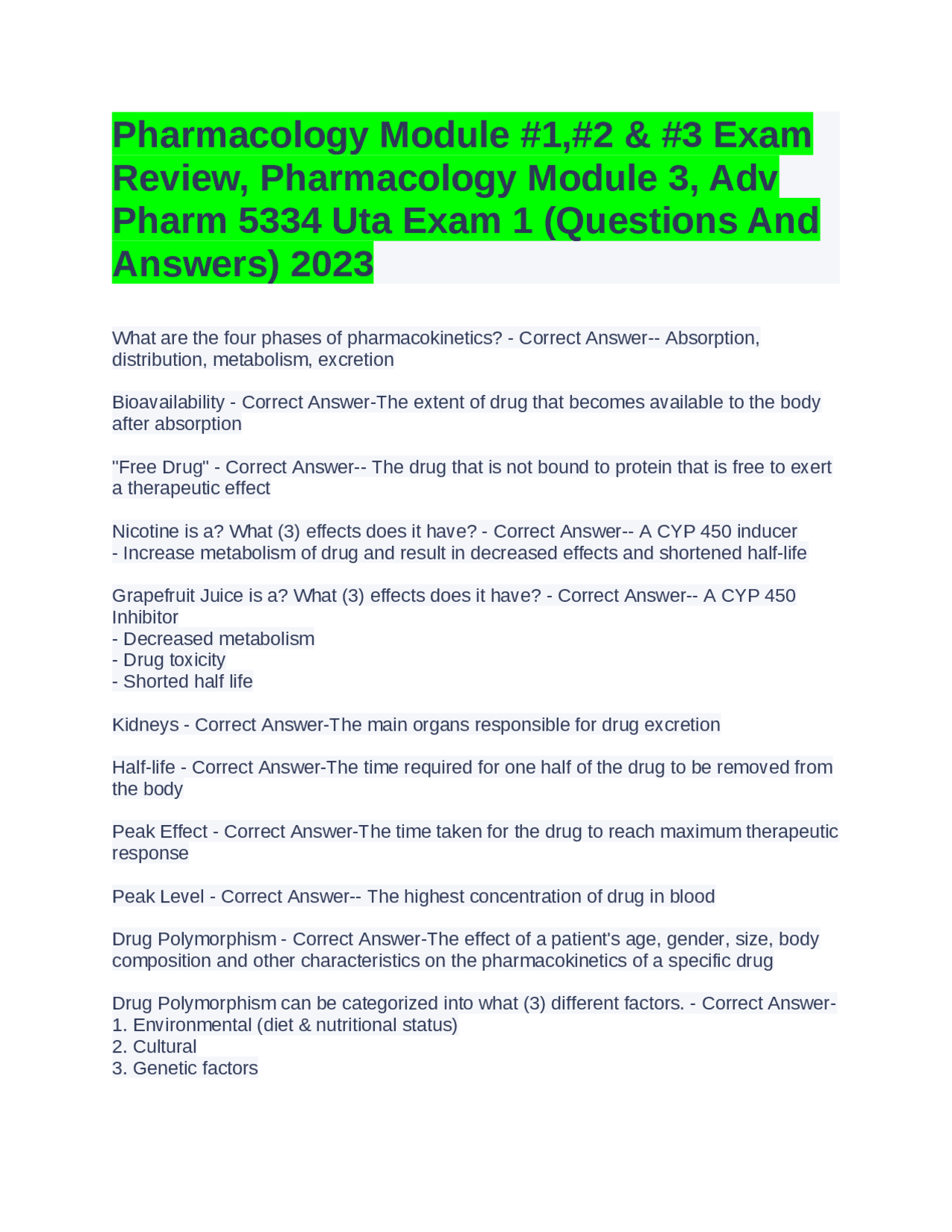 Pharmacology Module 1,2 & 3 Exam Review, Pharmacology Module 3, Adv ...