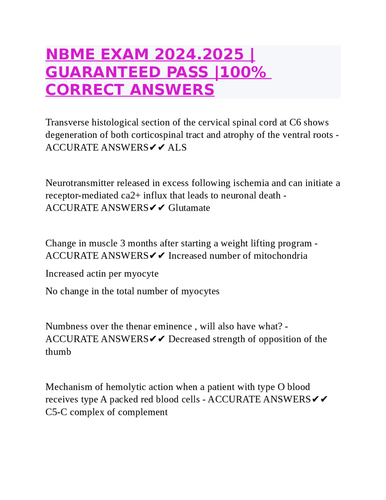 NBME EXAM 2024.2025 |GUARANTEED PASS |100% CORRECT ANSWERS | Exams ...