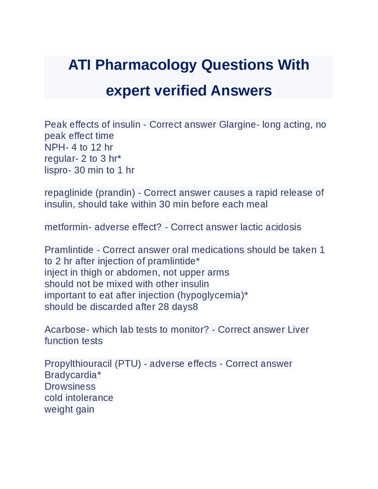 ATI Pharmacology Questions With expert verified Answers | Exams Nursing ...