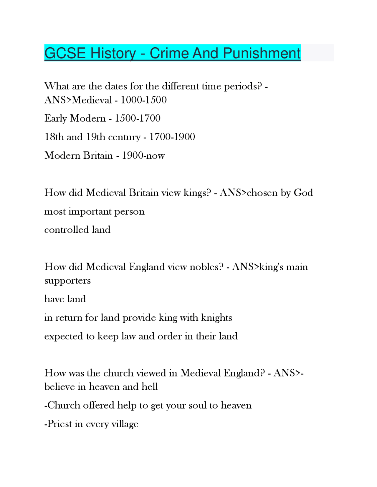 GCSE History - Crime And Punishment Question and Solution Paper 2024/ ...