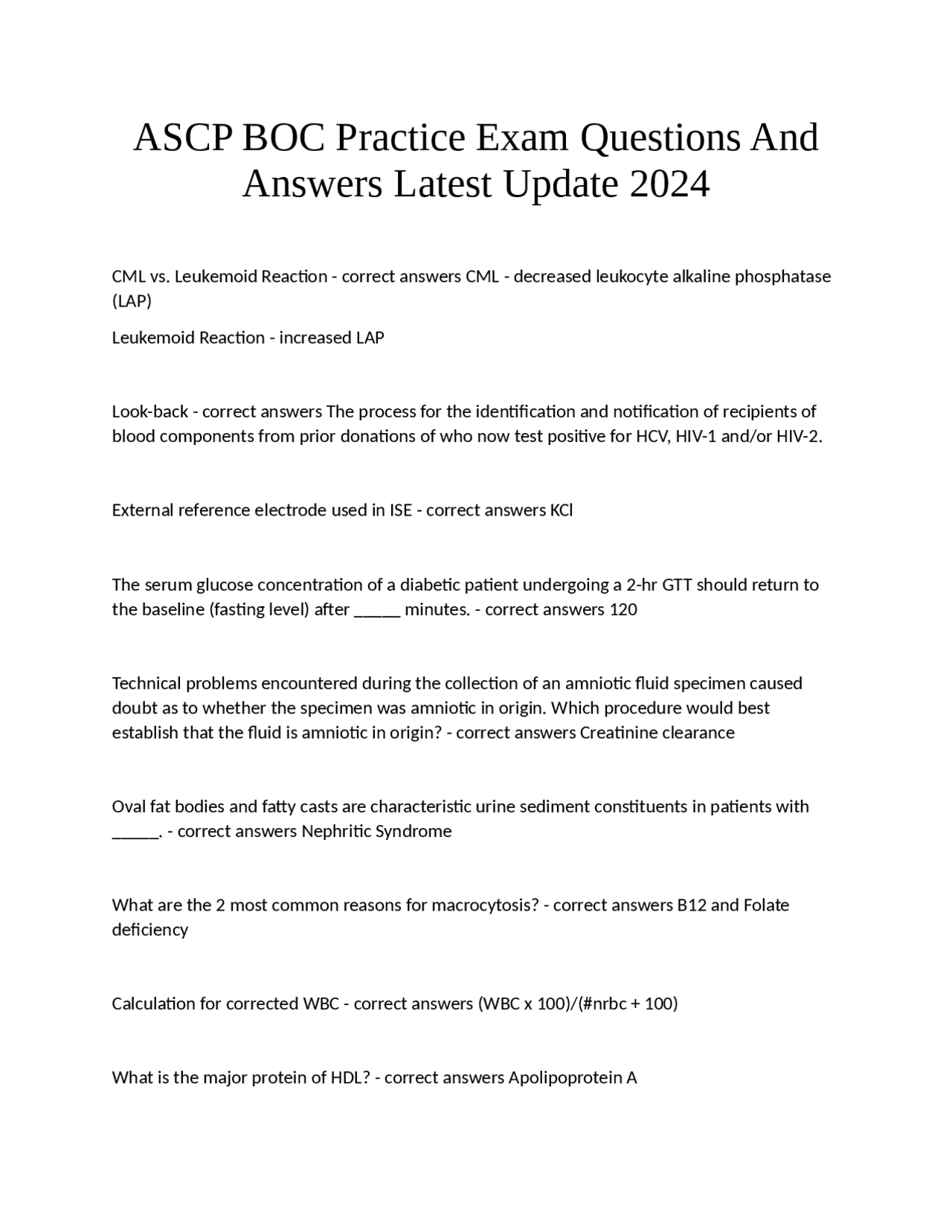 ASCP BOC Practice Exam Questions And Answers Latest Update 2024 | Exams ...