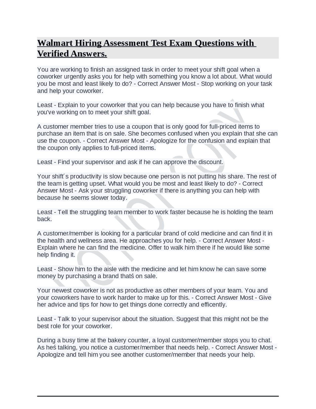 Walmart Hiring Assessment Test Exam Questions with Verified Answers ...