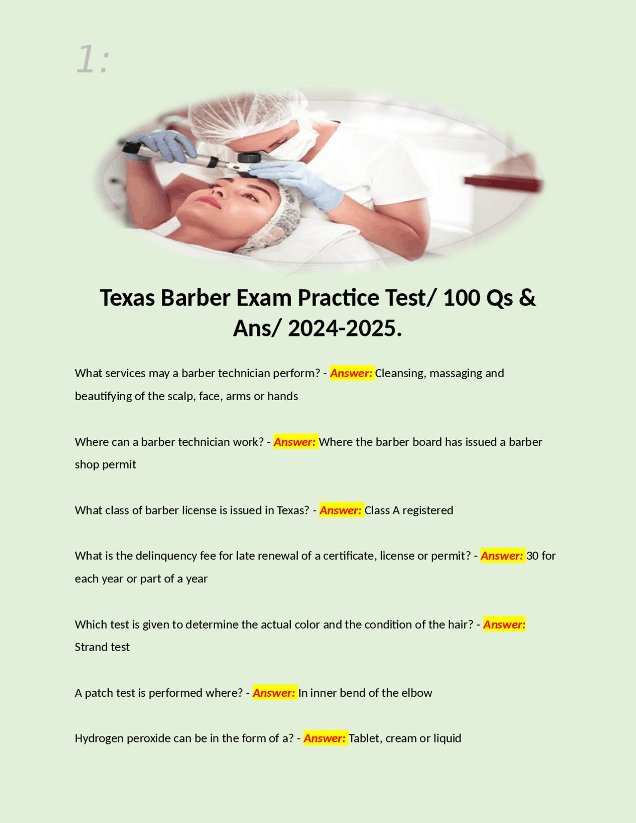 Texas Barber Exam Practice Test/ 100 Qs & Ans/ 2024-2025. | Exams ...