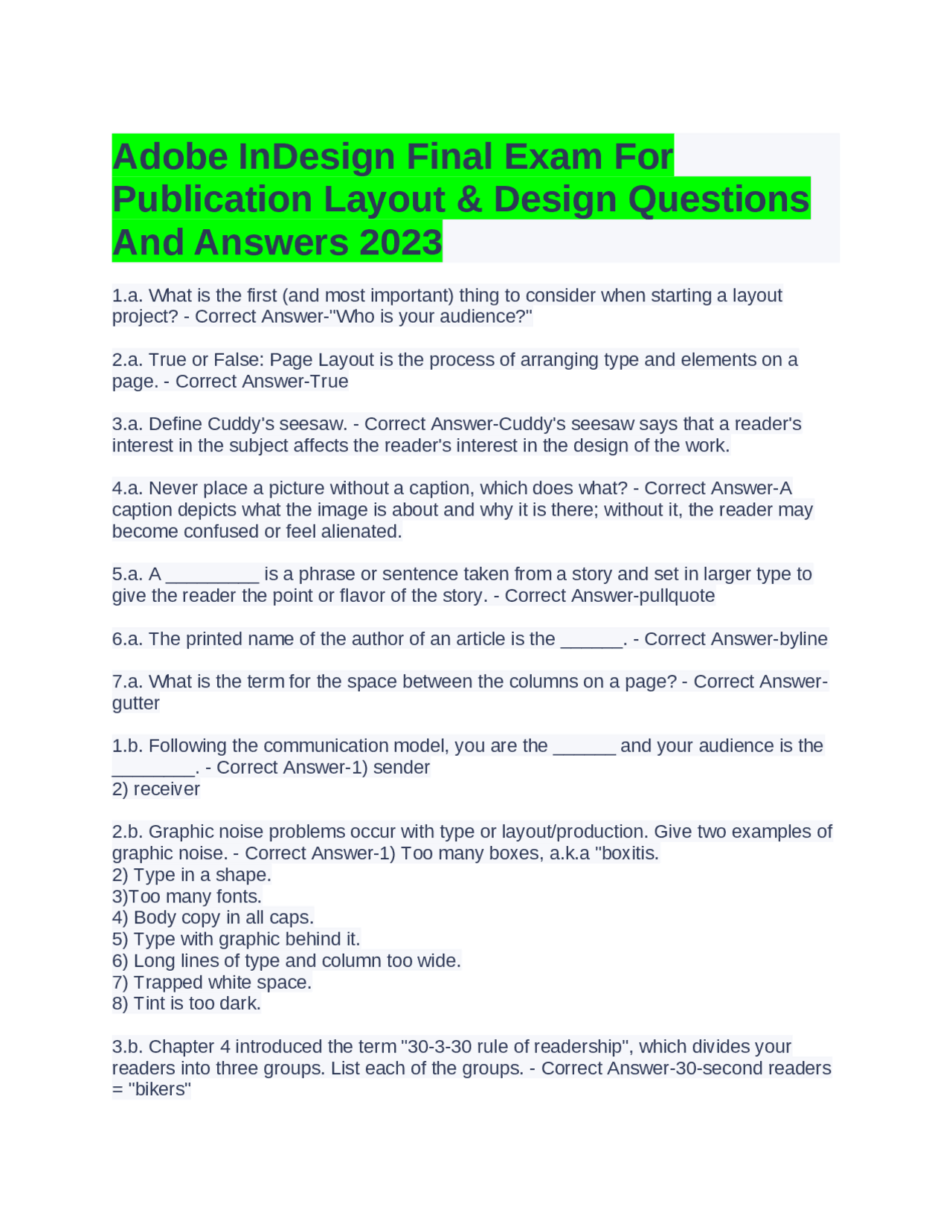 Adobe InDesign Final Exam For Publication Layout & Design Questions And Answers 2023 | Exams ...