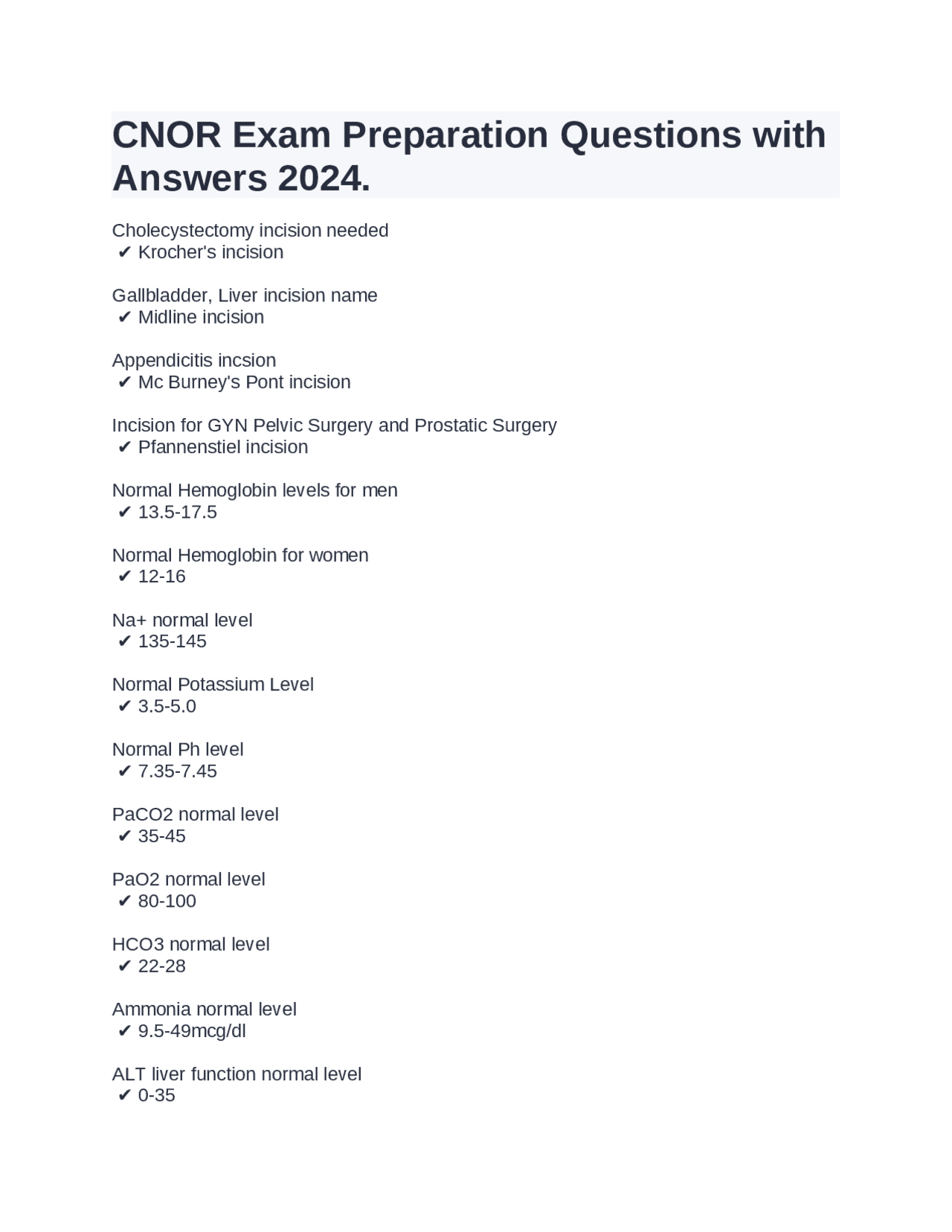 CNOR Exam Preparation Questions with Answers 2024. | Exams Nursing ...