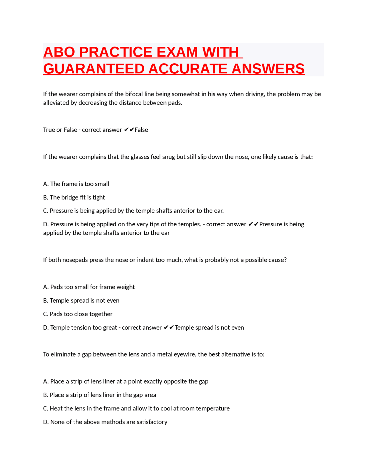 ABO PRACTICE EXAM WITH GUARANTEED ACCURATE ANSWERS | Exams Nursing ...